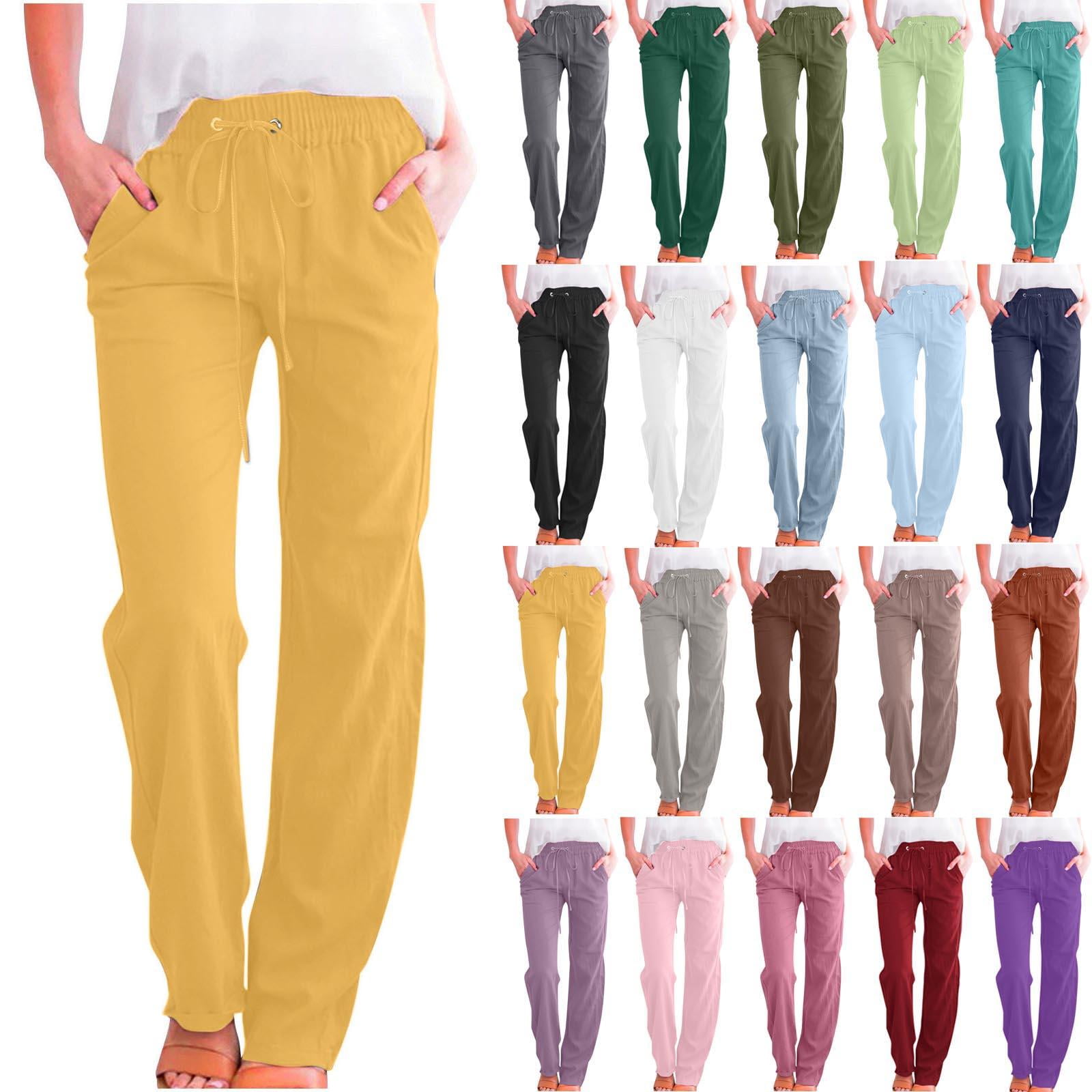Jeans for Women Solid Color Drawstring Cotton And Linen Elastic ...