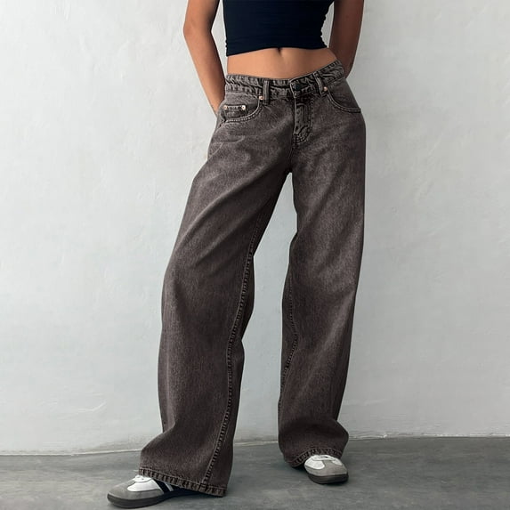 Jeans for Women Trendy High Waist Baggy Wide Leg Straight Jeans Cute ...