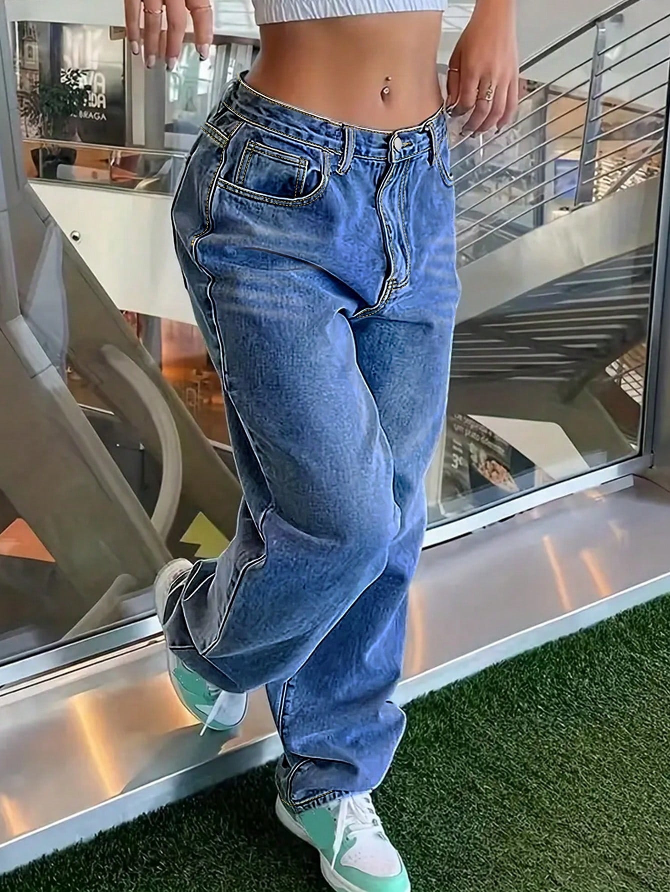 Jeans for Womens Wide Leg Baggy Loose Boyfriend Long Denim Pants Light ...