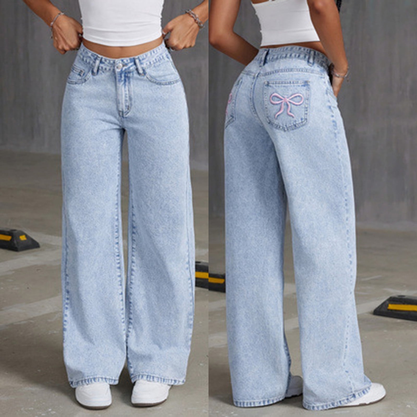 Jeans with Bows on Pocket Girls Jeans, Baggy Jeans Y2k for Girls with ...