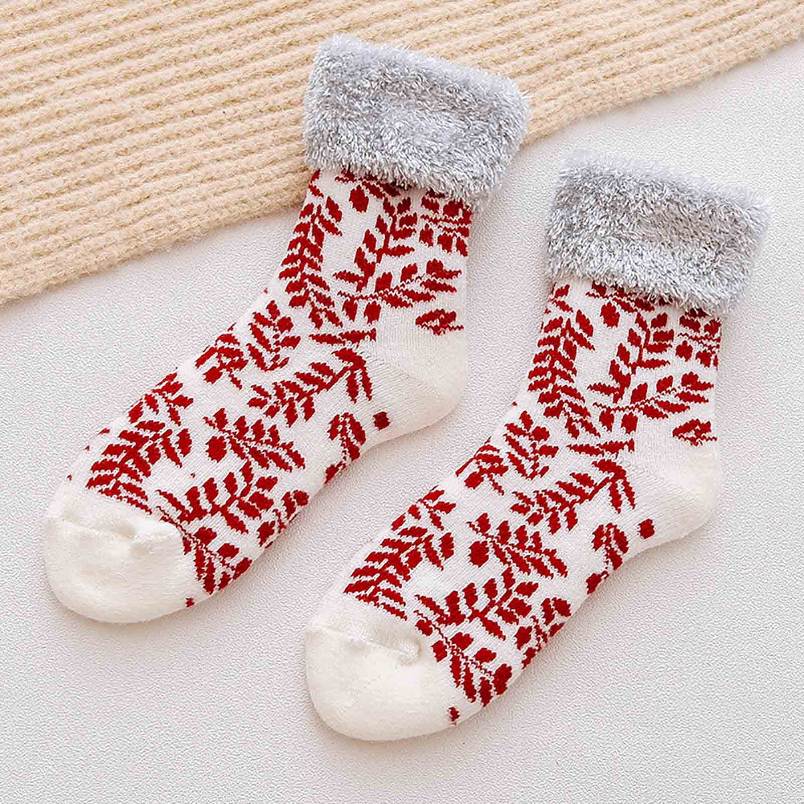 JeashCHAT 1 Pair Christmas Socks Womens Fuzzy Socks Winter Warm Cozy ...