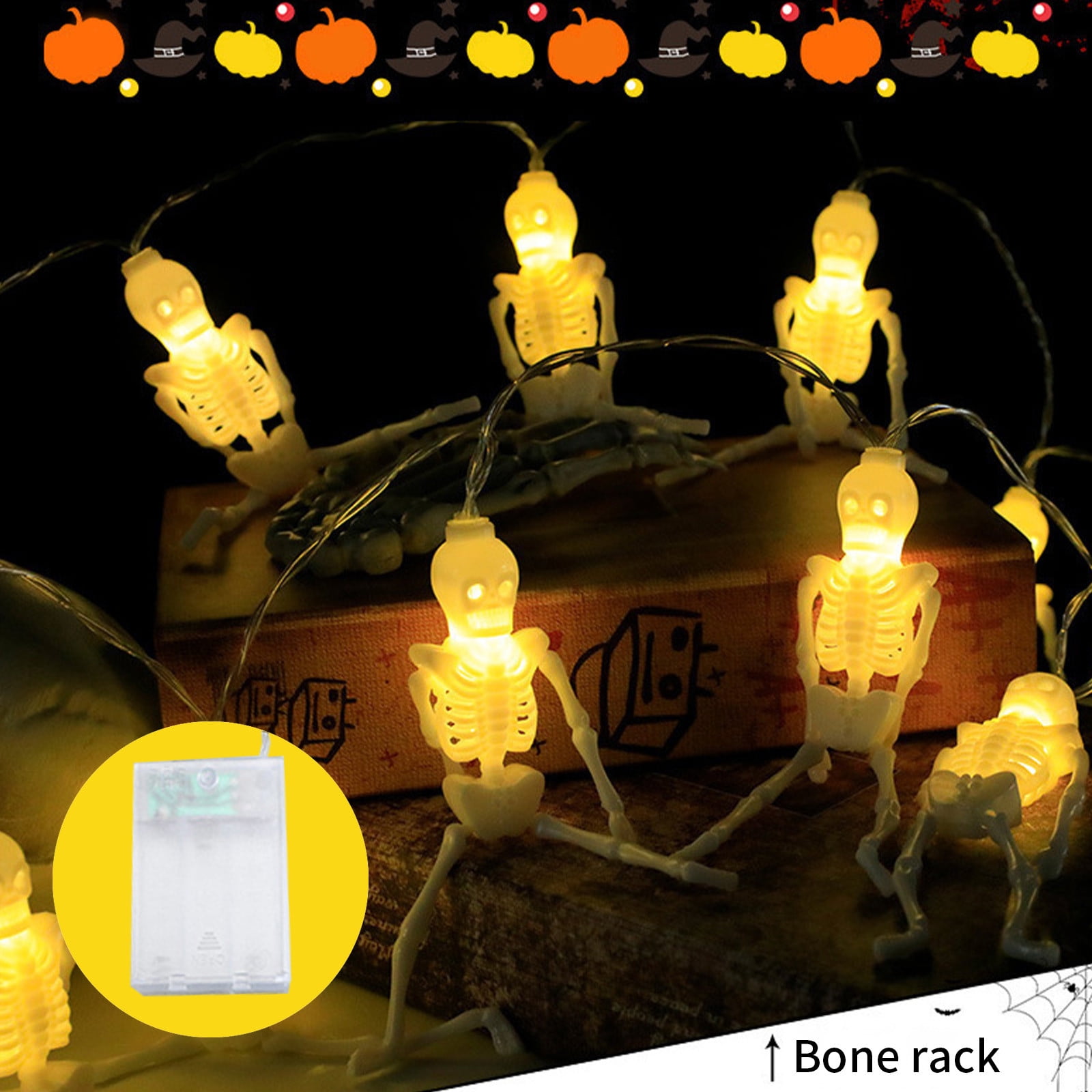 JeashCHAT 10 LED Skeleton Lights Halloween String Lights Battery ...