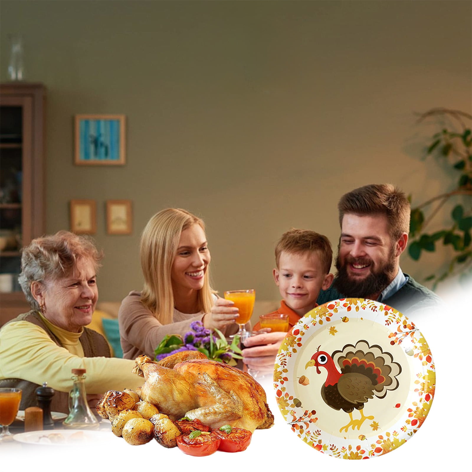 JeashCHAT 10 Pcs Thanksgiving Paper Plates, 7" Turkey Paper Plates ...