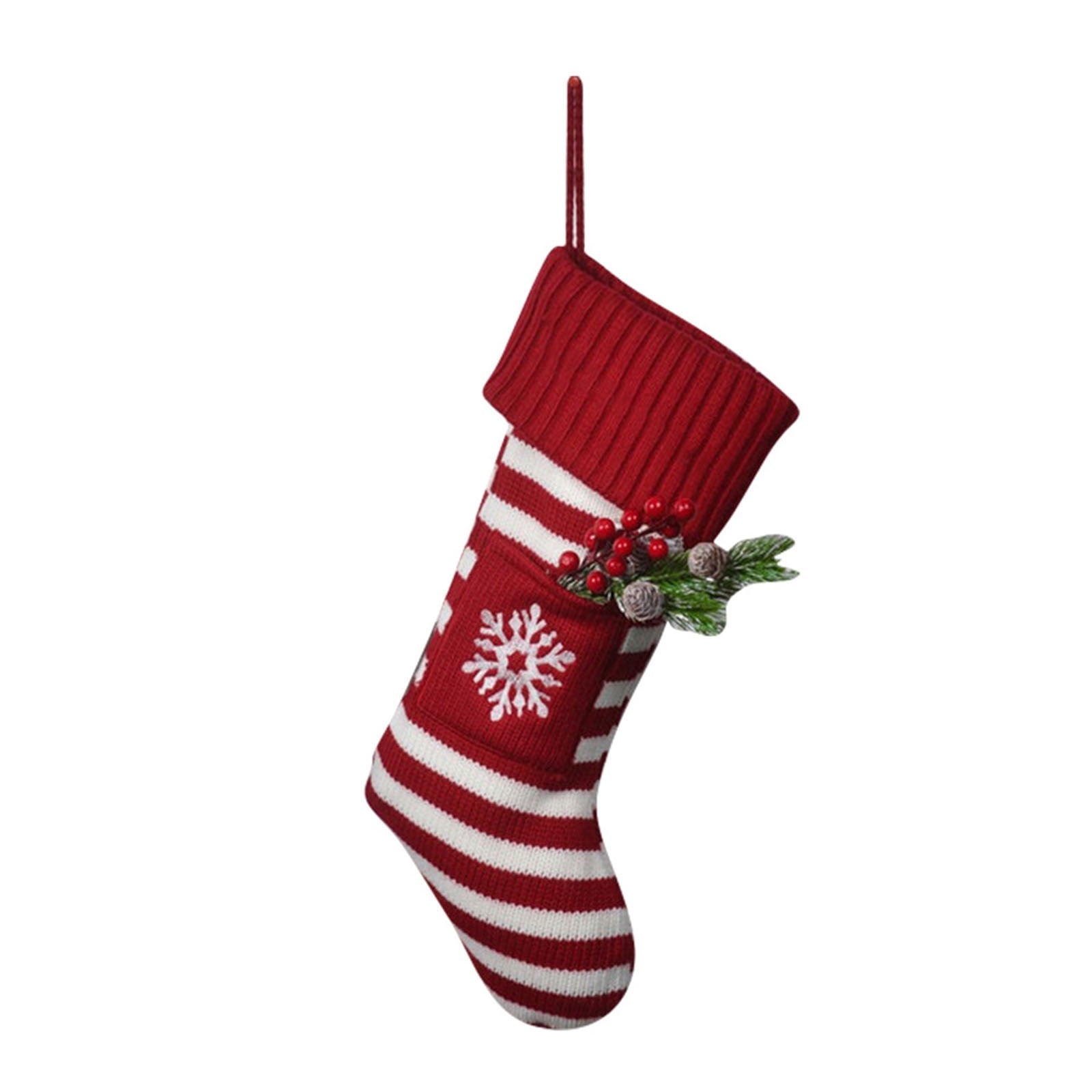 JeashCHAT 13.8" Christmas Stocking Snowflake Print Knitted Stocking ...