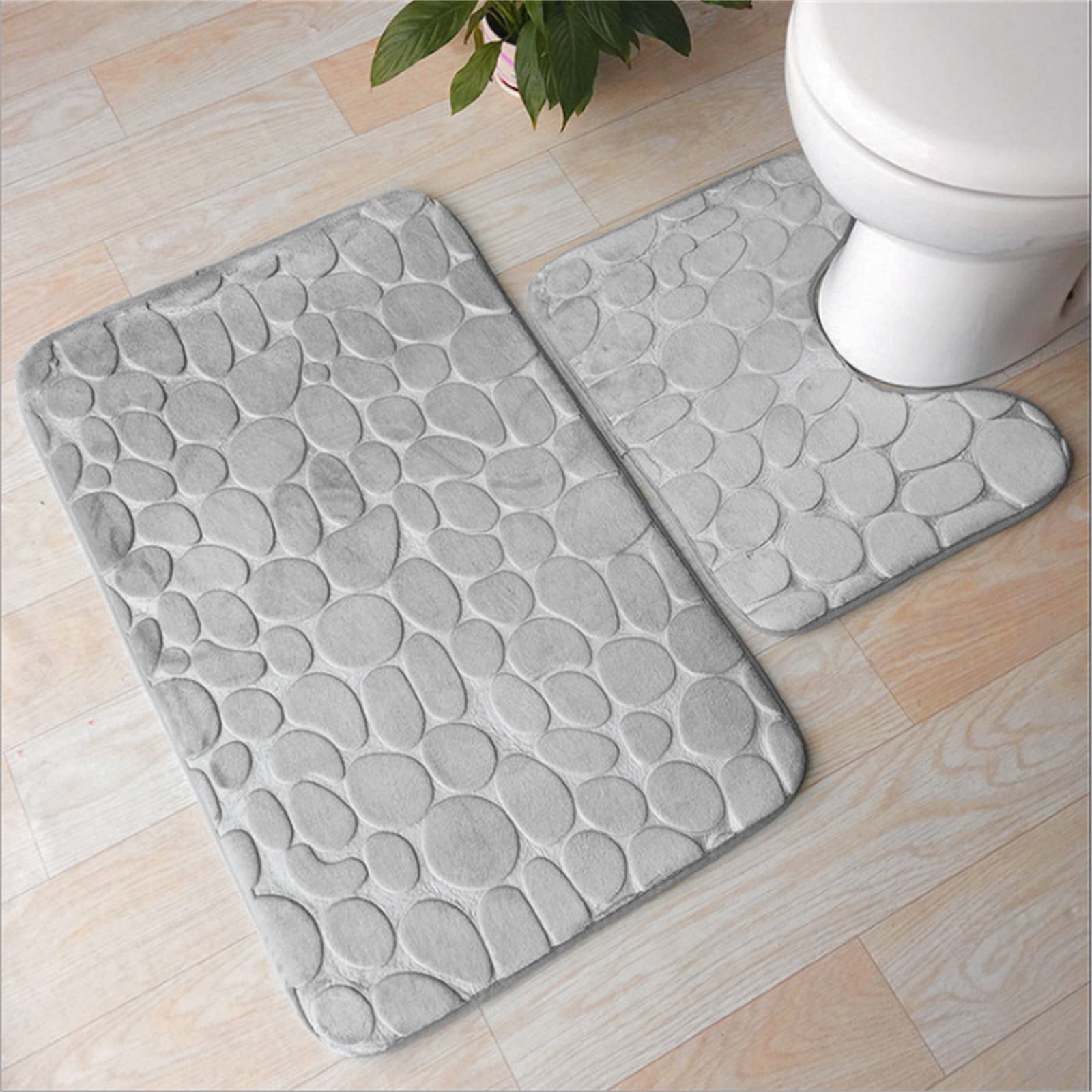 JeashCHAT 2 Piece Bathroom Rug Set , Embossed Solid Color U-Shaped ...