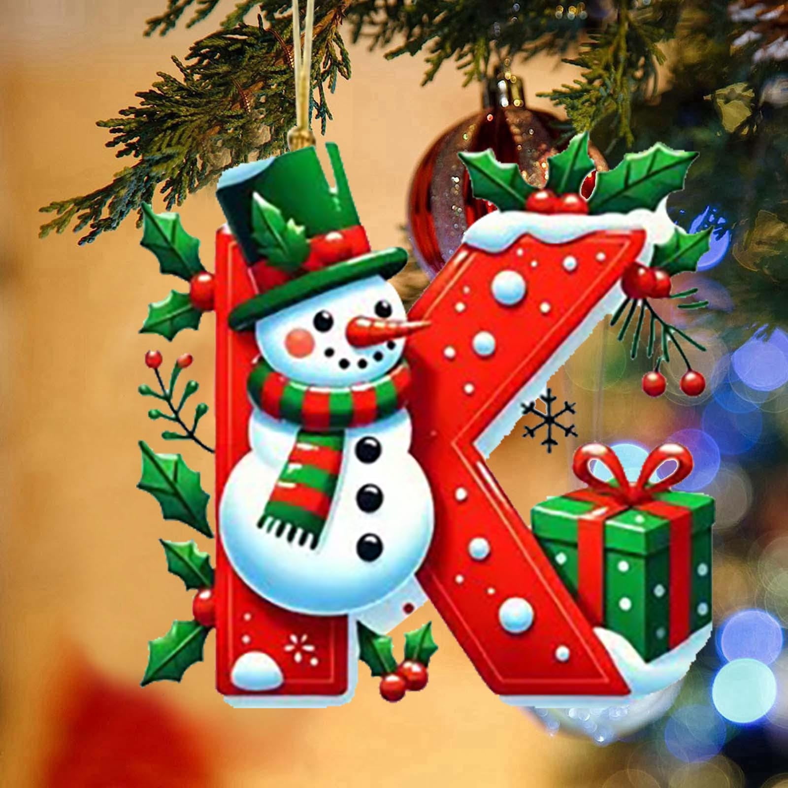 JeashCHAT 26 Initial Letter Christmas Snowman Ornaments, Red ...