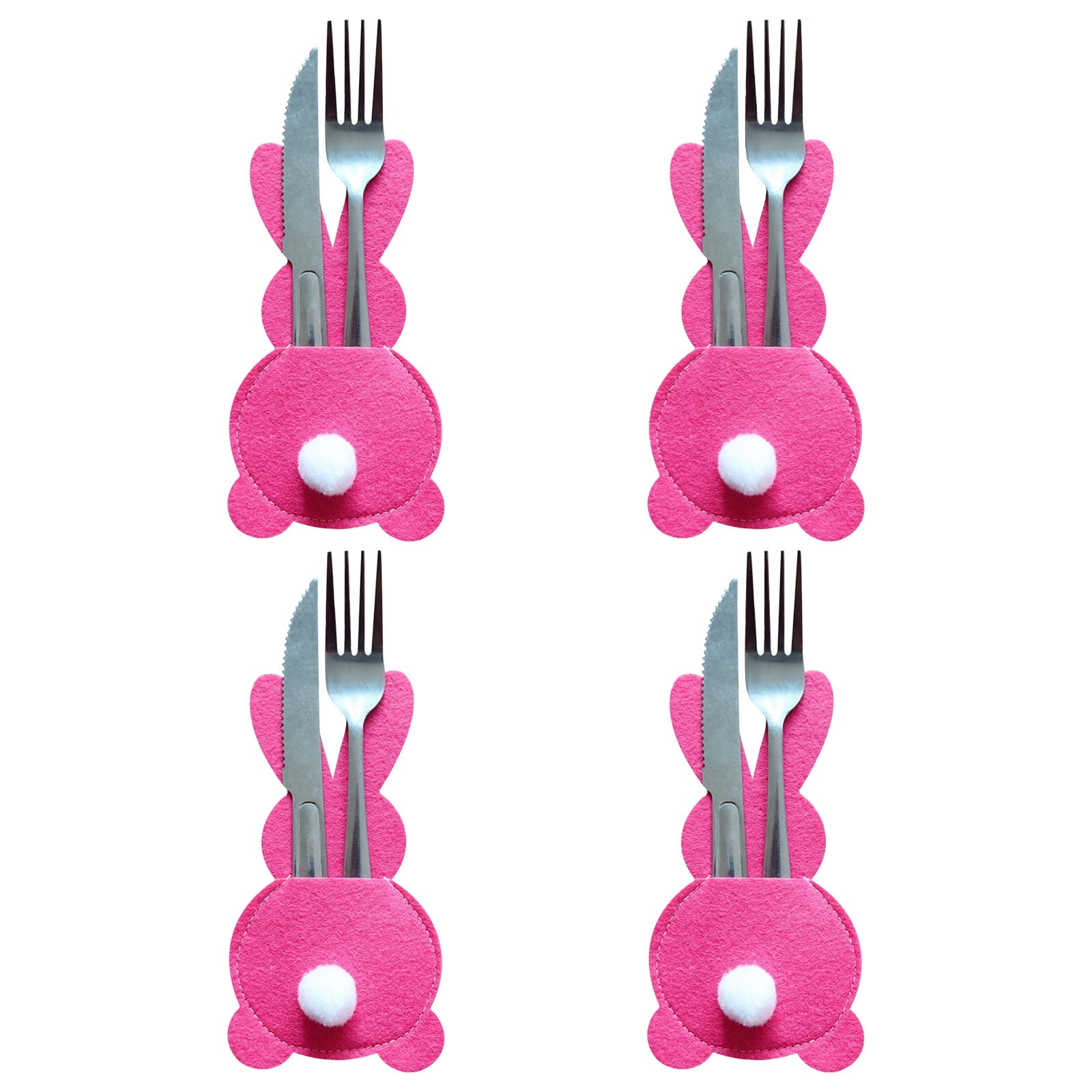 JeashCHAT 4 Pcs Easter Bunny Utensil Cutlery Holders Pouch Bags Rabbit ...