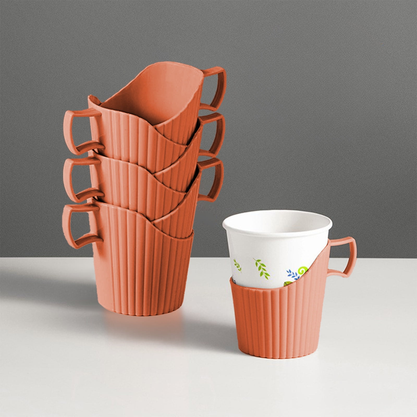 JeashCHAT 6 Pcs Disposable Paper Cup Holder with Handle, Hot/Cold Paper ...