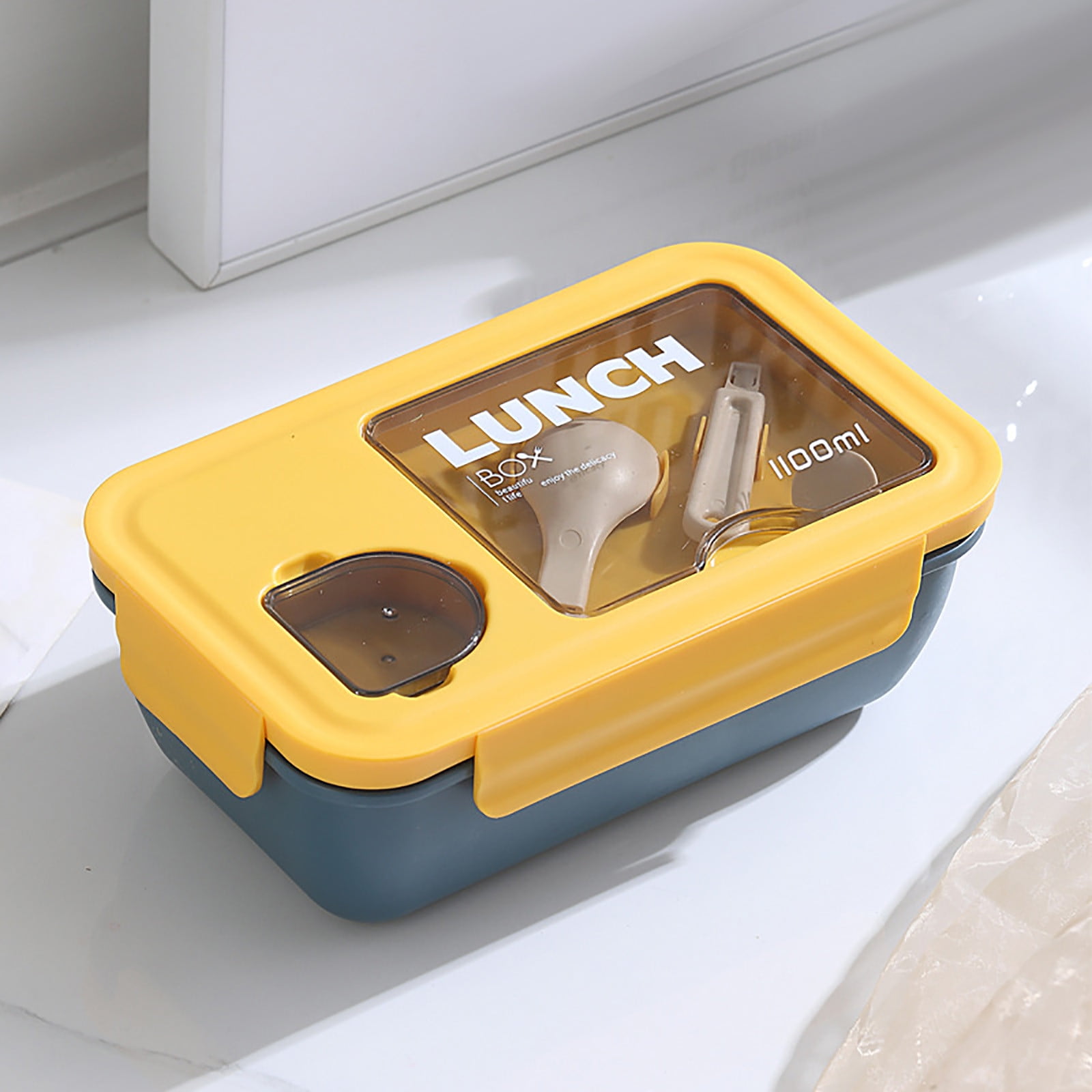 JeashCHAT Bento Lunch Box for Adults, Built-in Plastic Utensil Set and ...