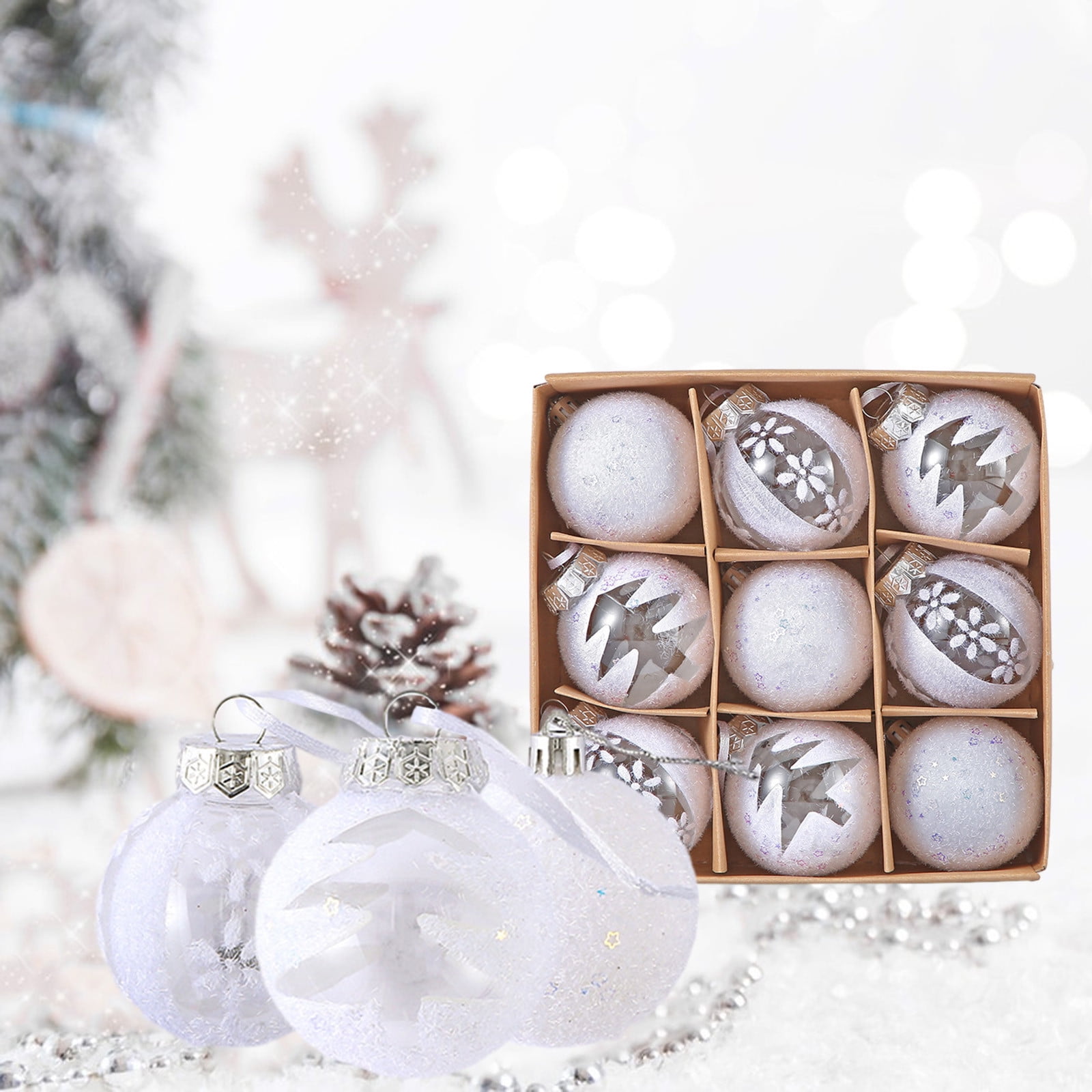 JeashCHAT Christmas Ball Ornaments Set 9 Counts 2.36" White ...