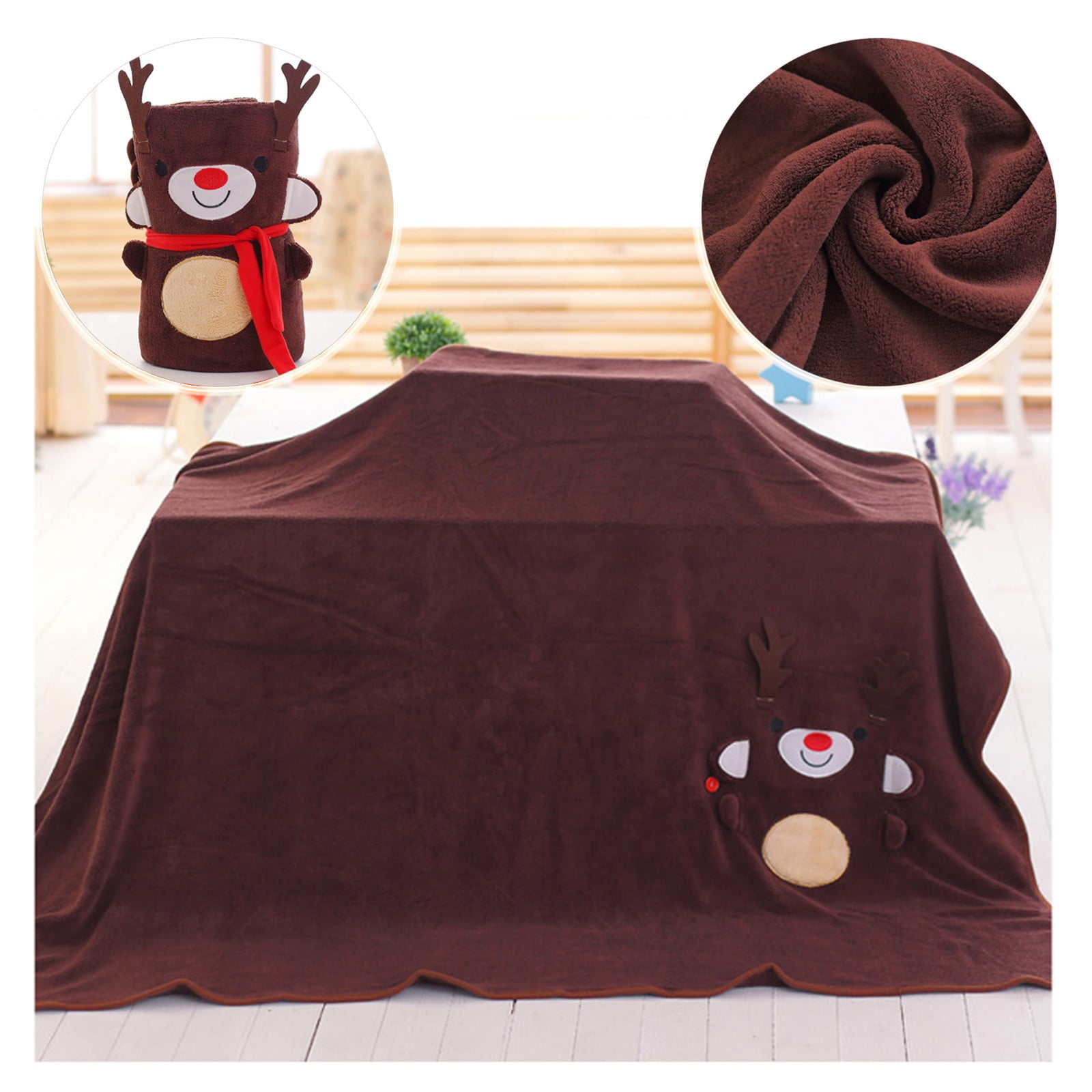 JeashCHAT Christmas Reindeer Throw Blanket Soft Lightweight Flannel ...
