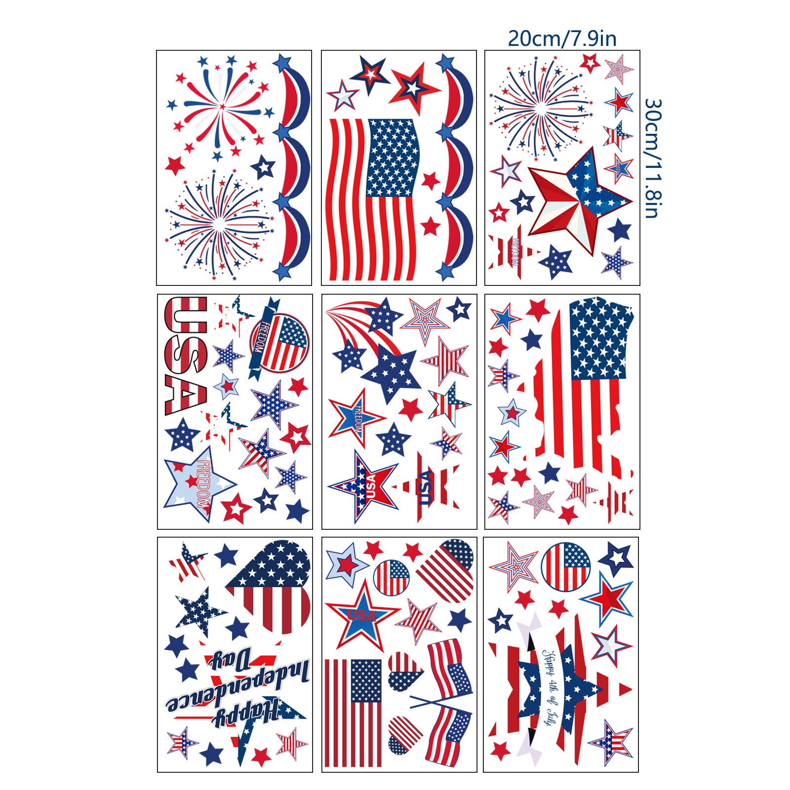 JeashCHAT Clearance 9 Sheets Patriotic Window Clings Stickers 4th of ...