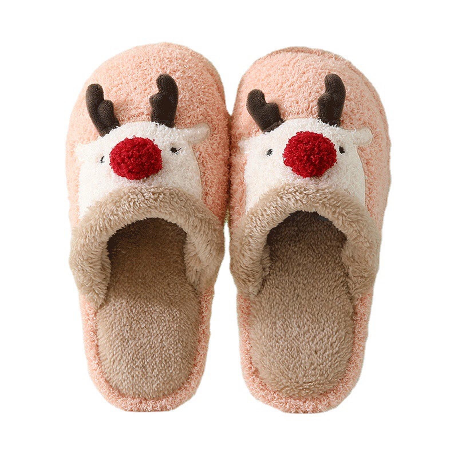 JeashCHAT Clearance Christmas Reindeer Fuzzy Slippers Cotton Slippers ...