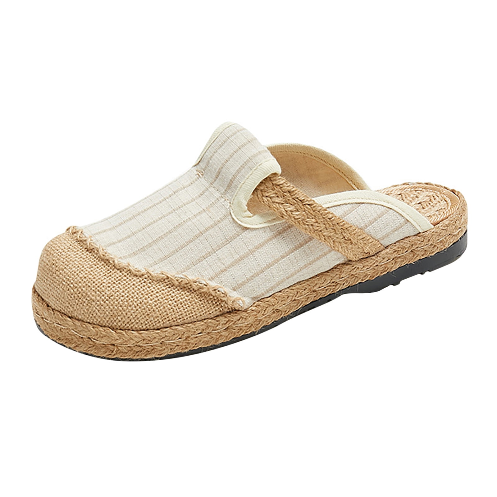 JeashCHAT Mules for Women Flats Slip On Backless Canvas Mule Shoes ...