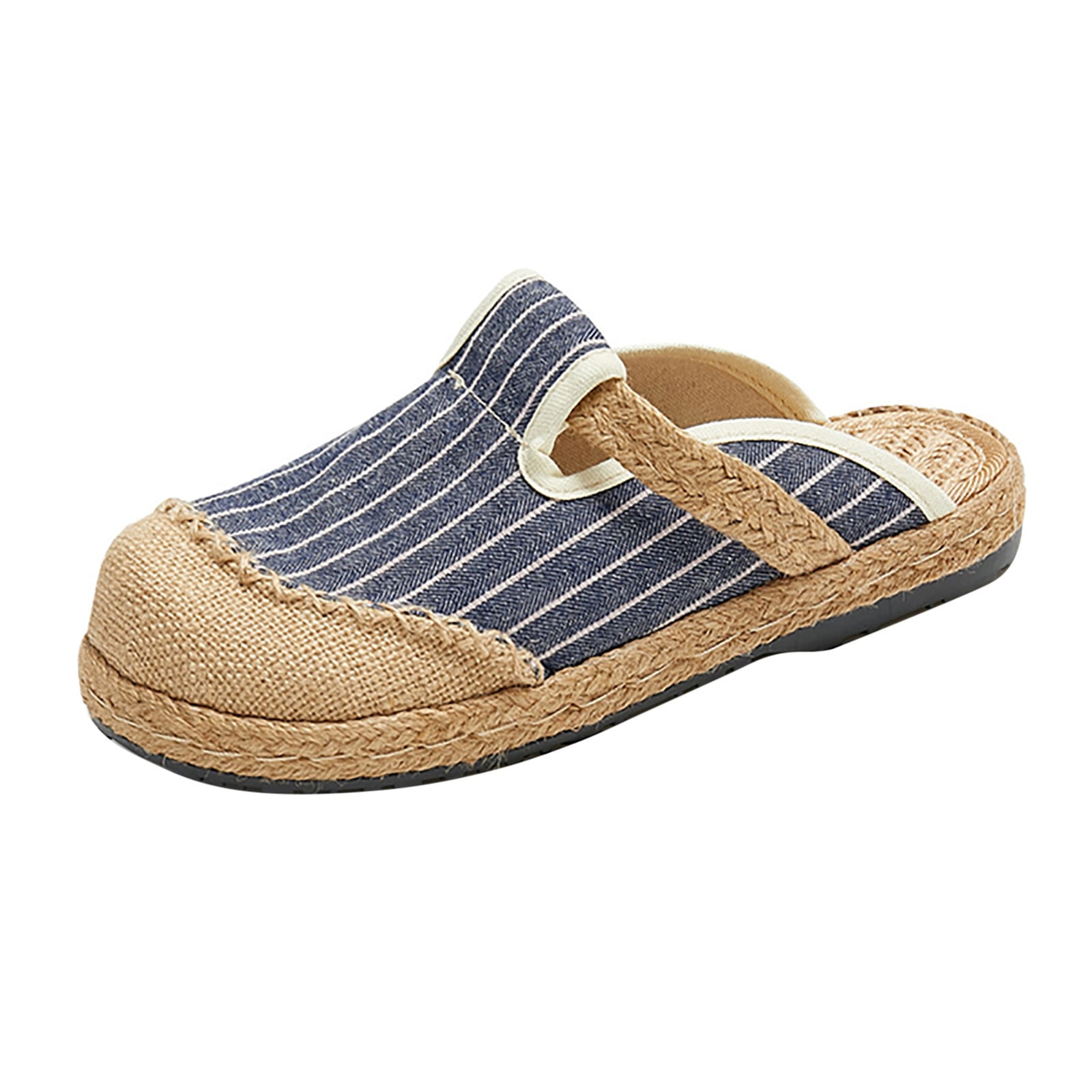 JeashCHAT Mules for Women Flats Slip On Backless Canvas Mule Shoes ...