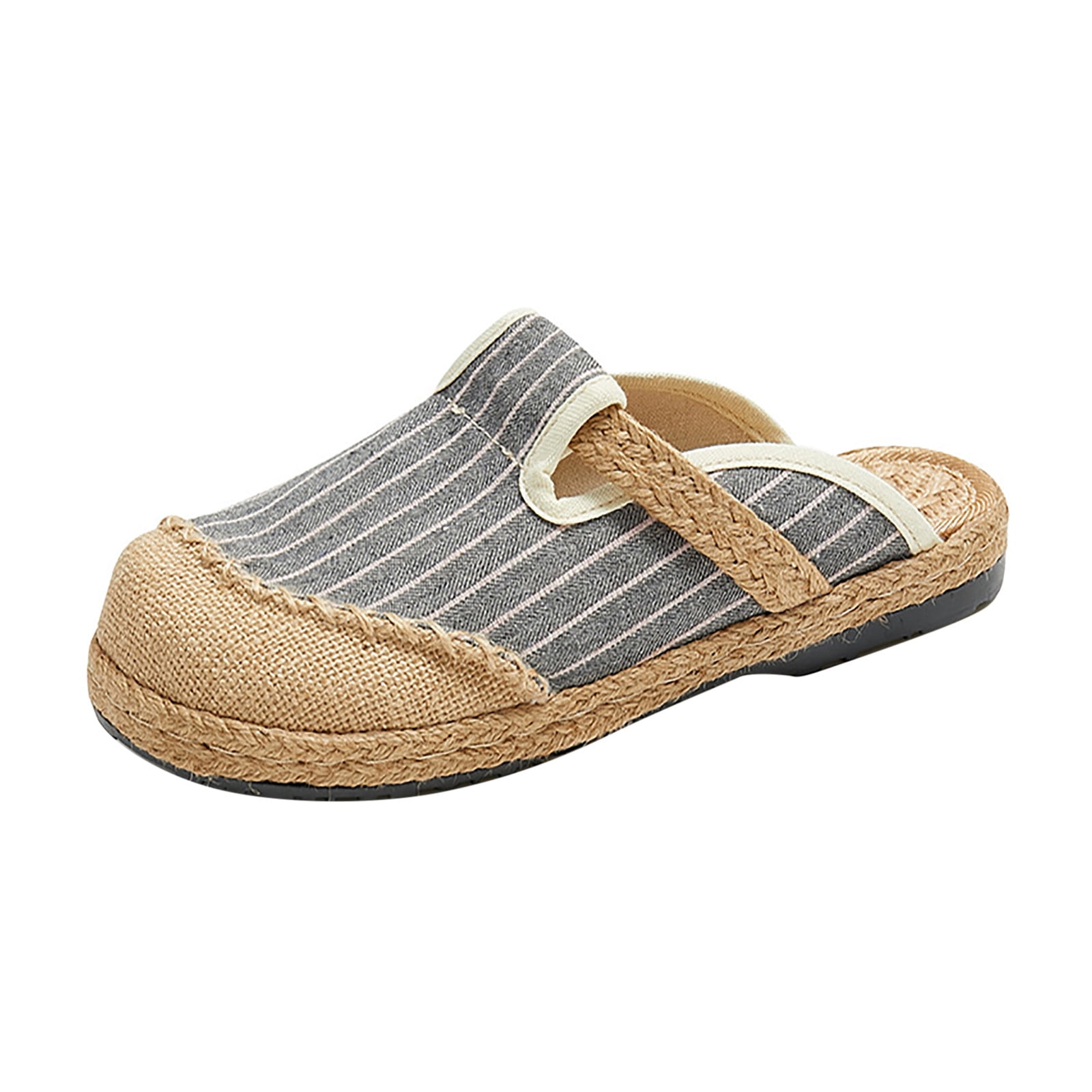 JeashCHAT Mules for Women Flats Slip On Backless Canvas Mule Shoes ...