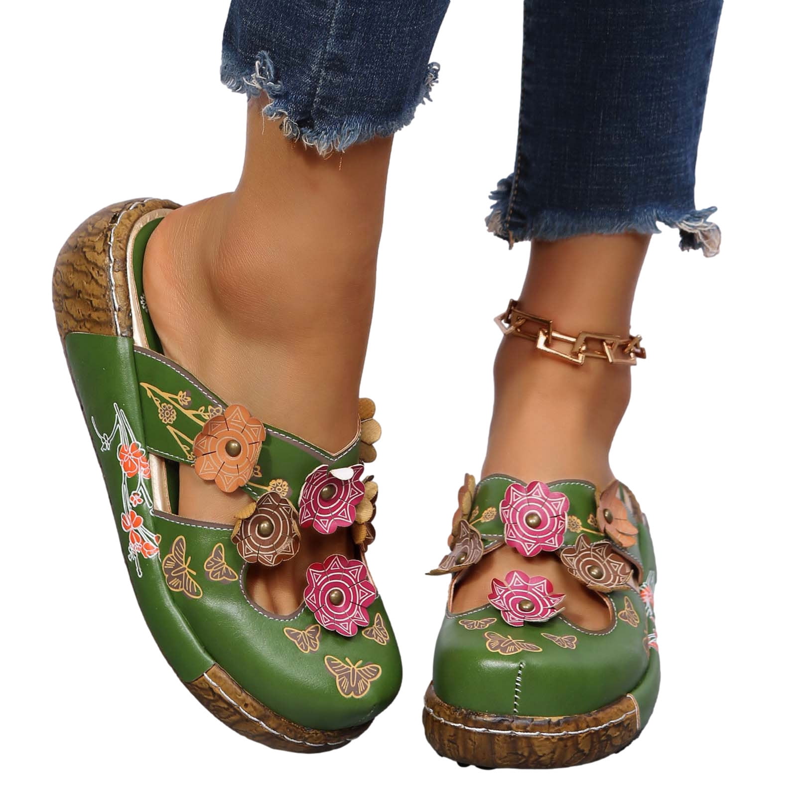 JeashCHAT Clearance Sandals for Women Women's Retro Dimensional Flower ...