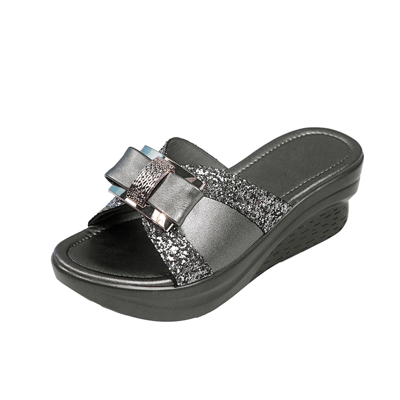 Jeashchat Clearance Womens Bow Tie Platform Wedge Slip On Slide