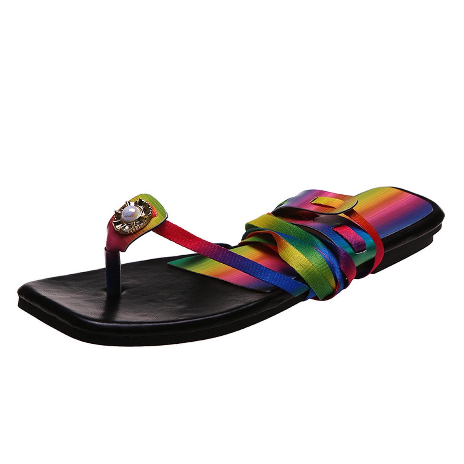 JeashCHAT Clearance Women's Lace Up Strappy Thong Flat Sandals Flip ...