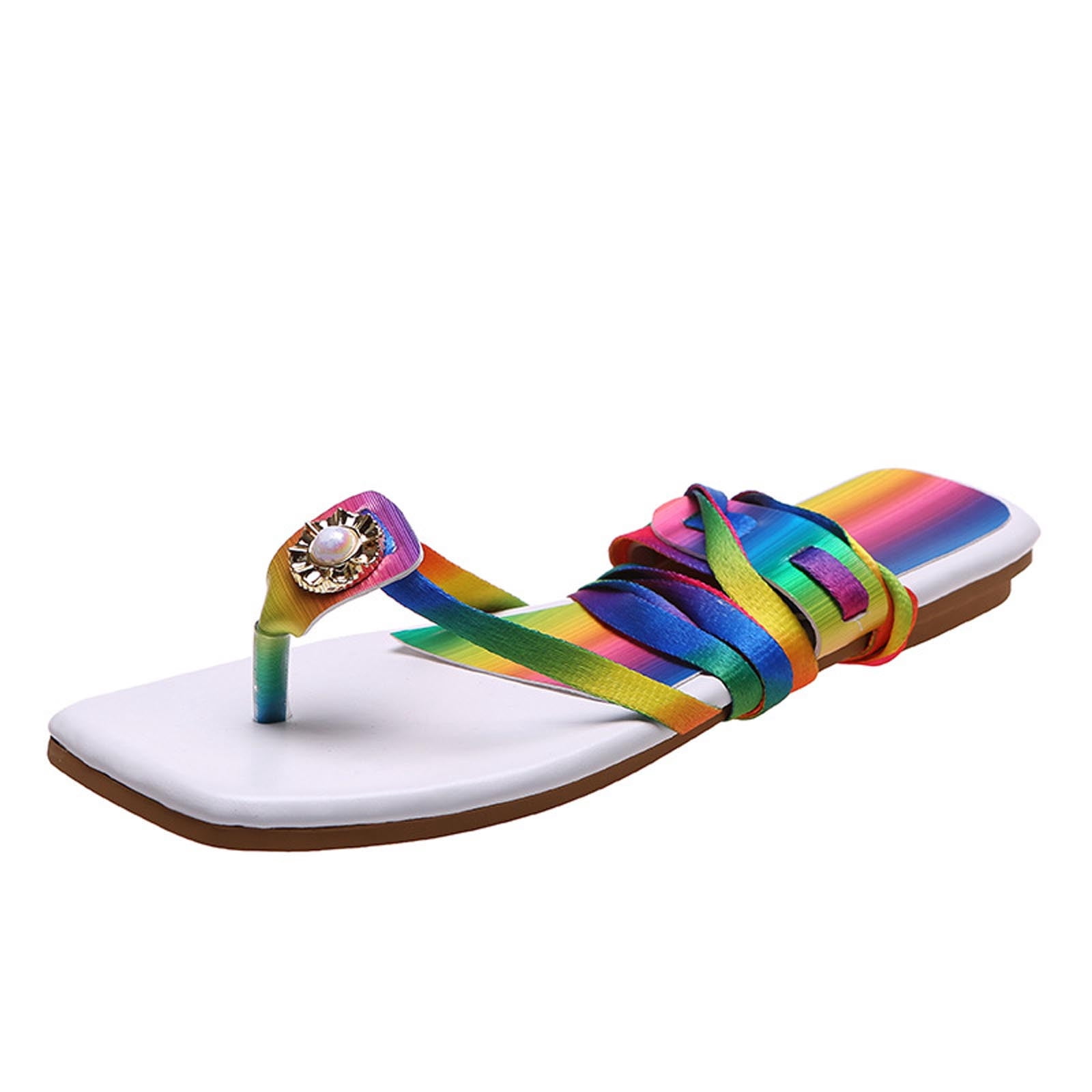 JeashCHAT Clearance Women's Lace Up Strappy Thong Flat Sandals Flip ...