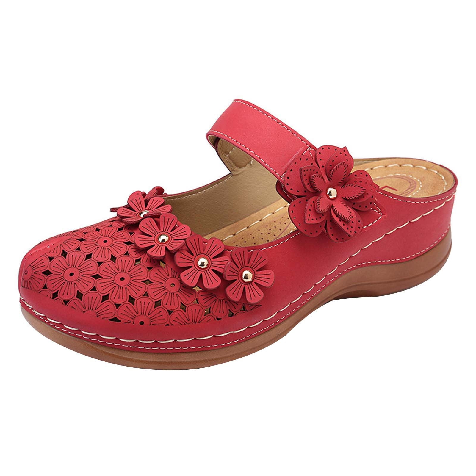 JeashCHAT Closed Toe Sandals for Women, Hollow Out Flowers Wedge Slide ...
