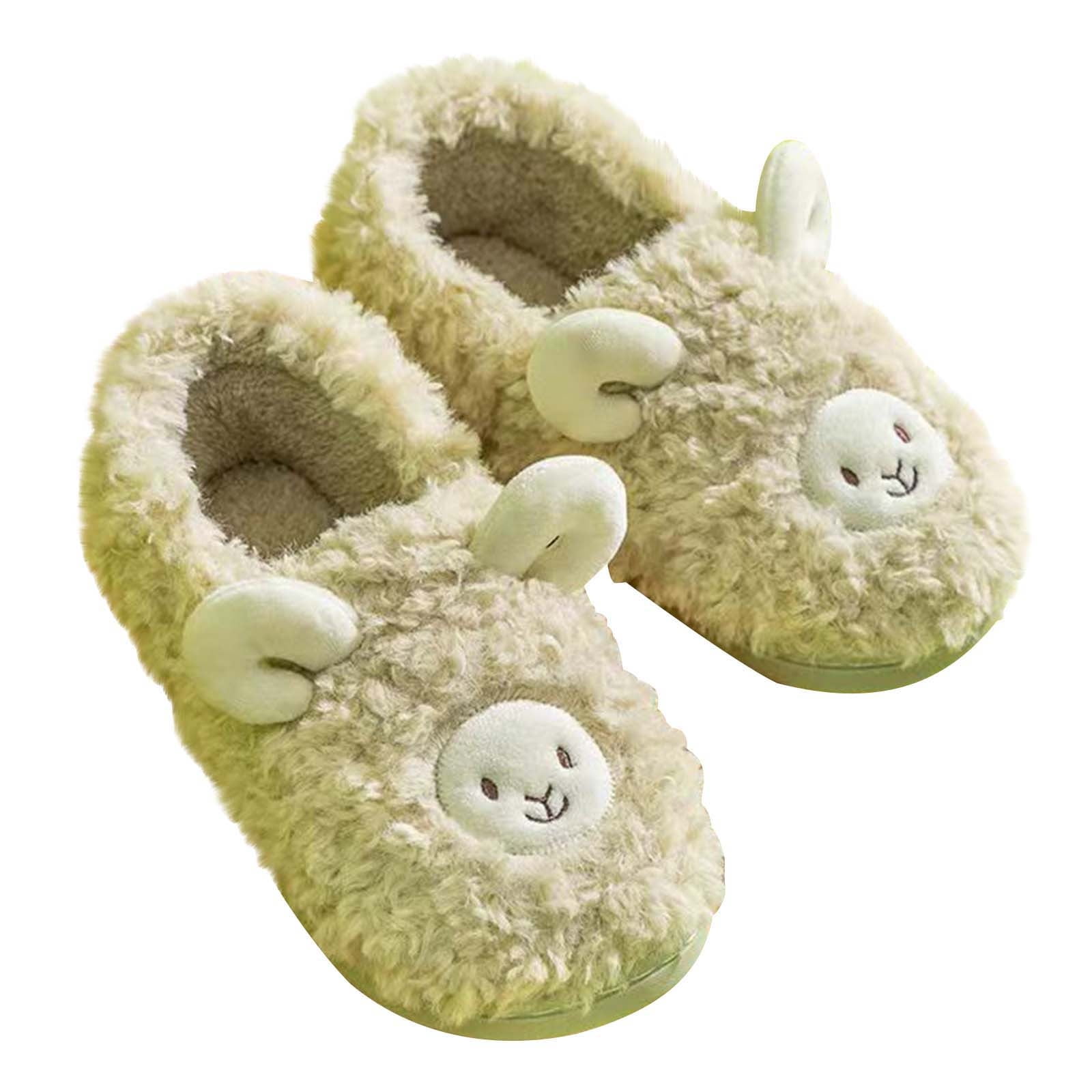 JeashCHAT Cute Cartoon Cow Indoor Slippers Winter Warm Closed Back ...