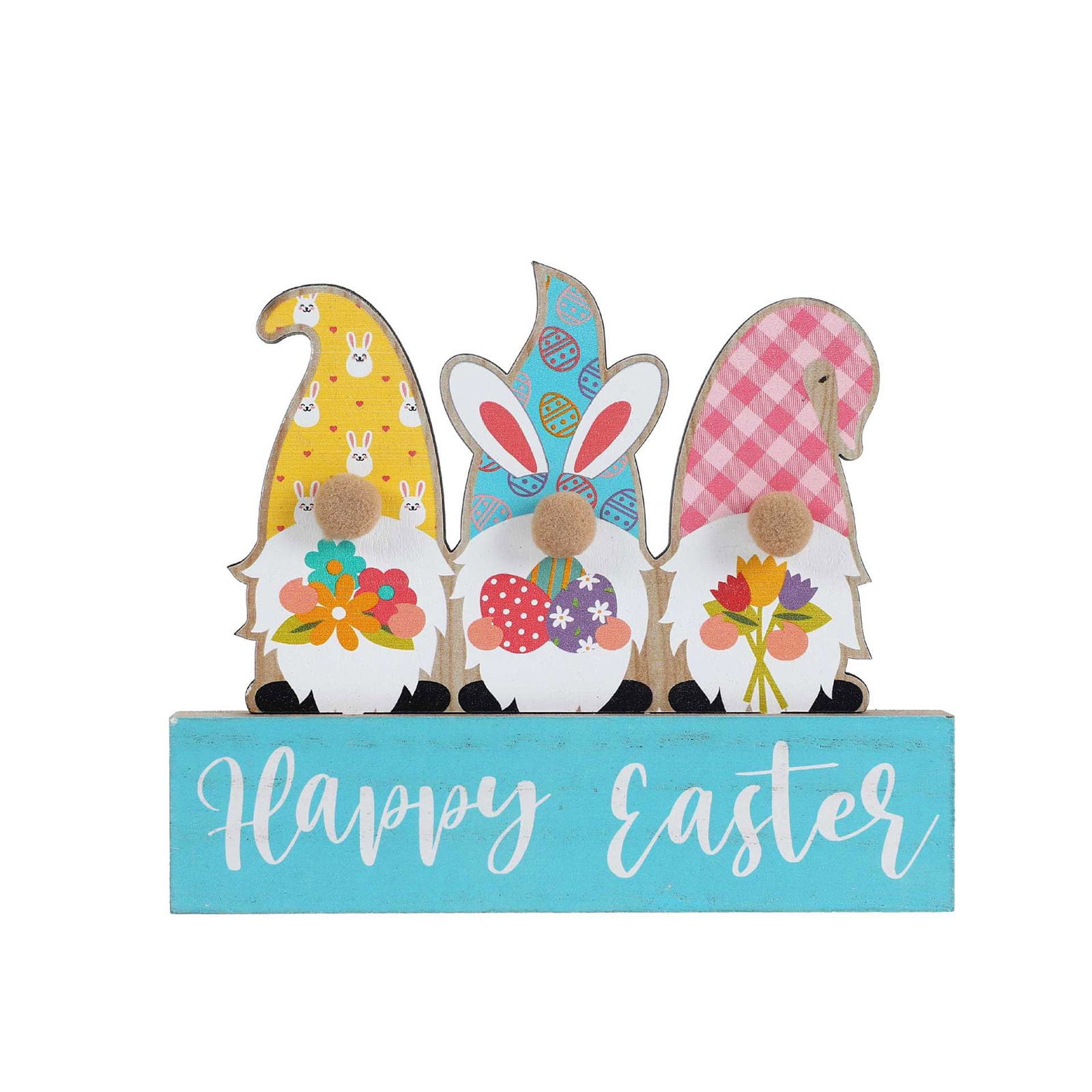 JeashCHAT Easter Gnomes Shape Wood Sign Cute Standing Gnomes Easter ...