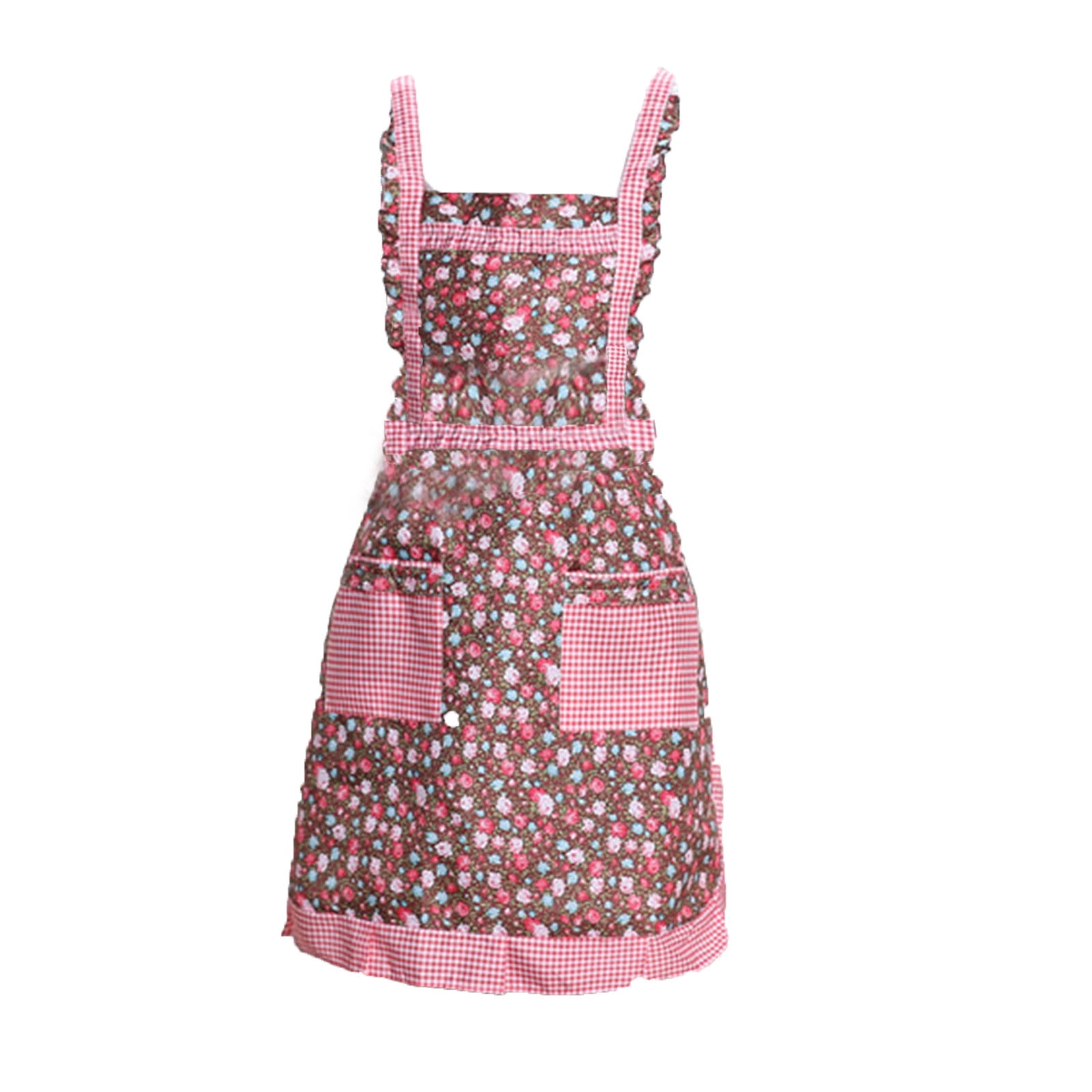 JeashCHAT Floral Apron with 2 Pockets, Apron Dress for Women, Kitchen ...