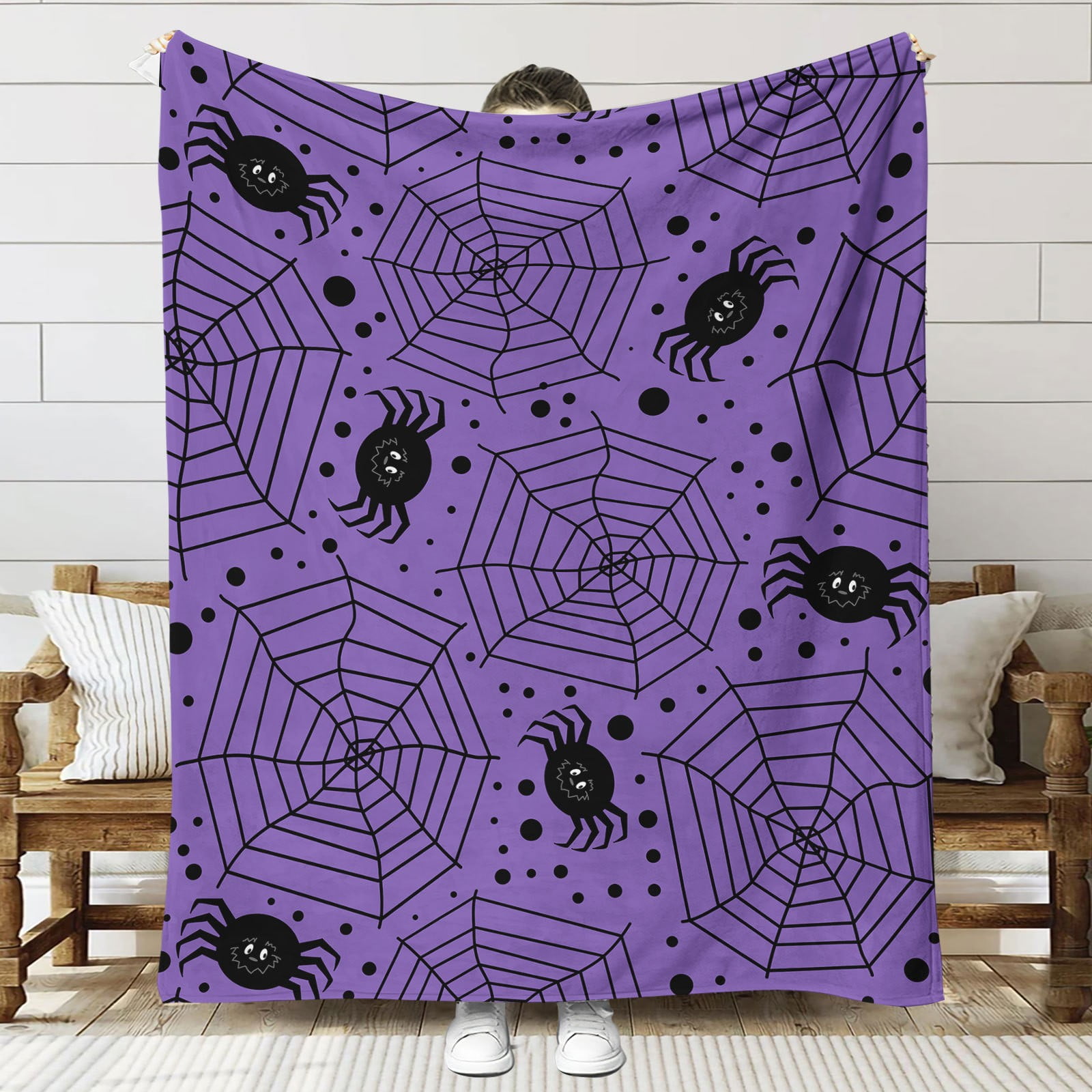JeashCHAT Halloween Blanket Spiders and Spider Webs Print Throw Blanket ...