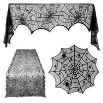 Gustave Halloween Round Black Lace Spider Table Cover Topper Spiderweb Stars Tablecloth Dinner ...