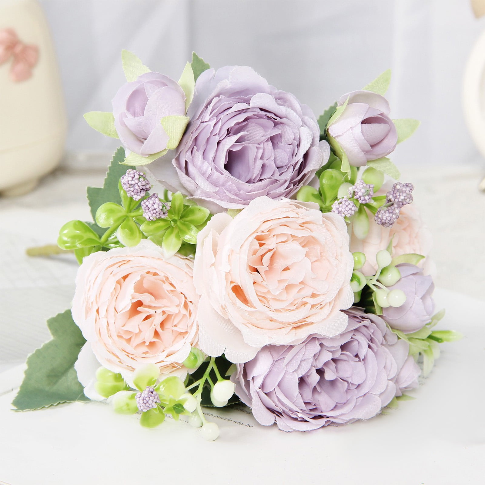 JeashCHAT Peonies Artificial Flowers, Artificial Peony Bouquet Silk ...