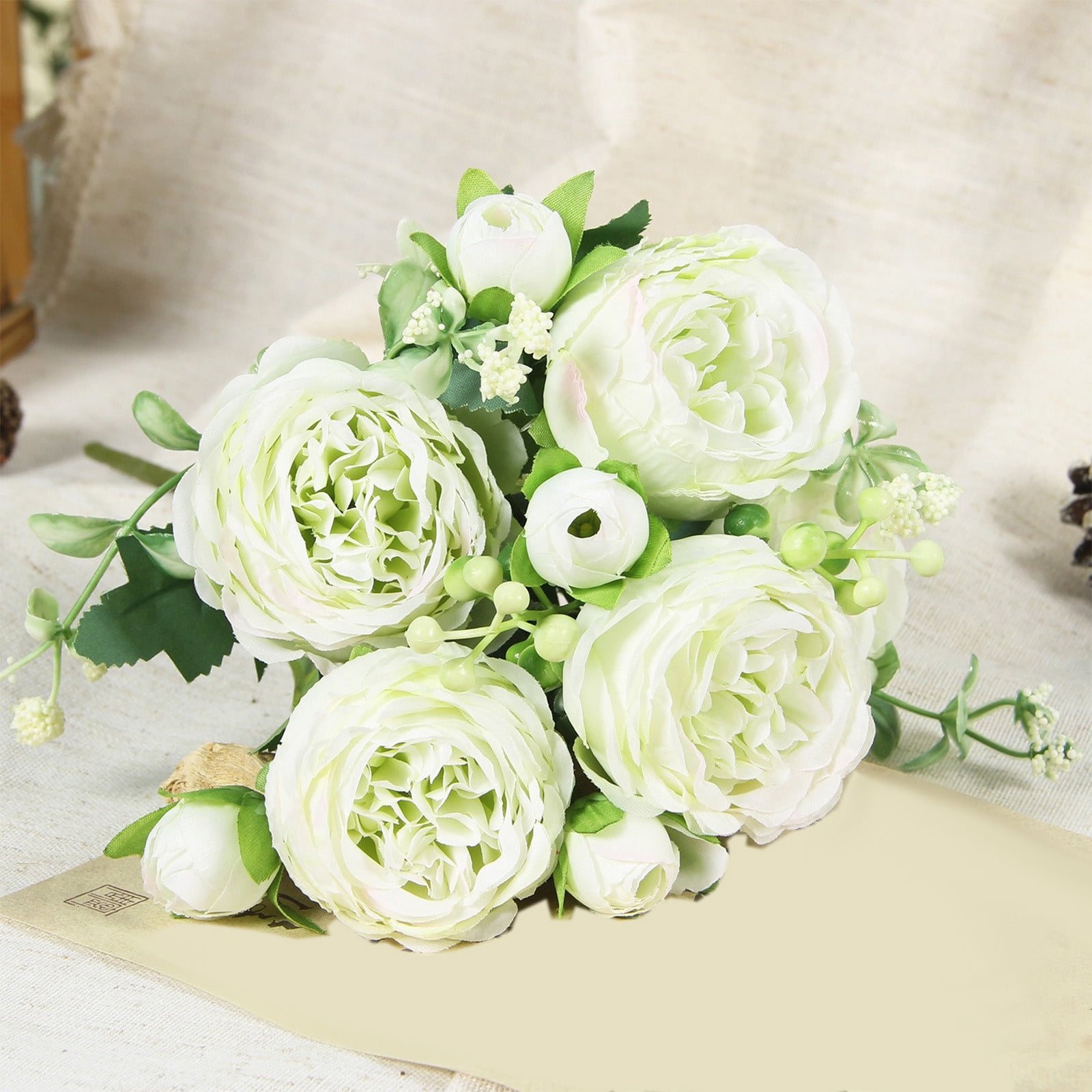 JeashCHAT Peonies Artificial Flowers, Artificial Peony Bouquet Silk ...