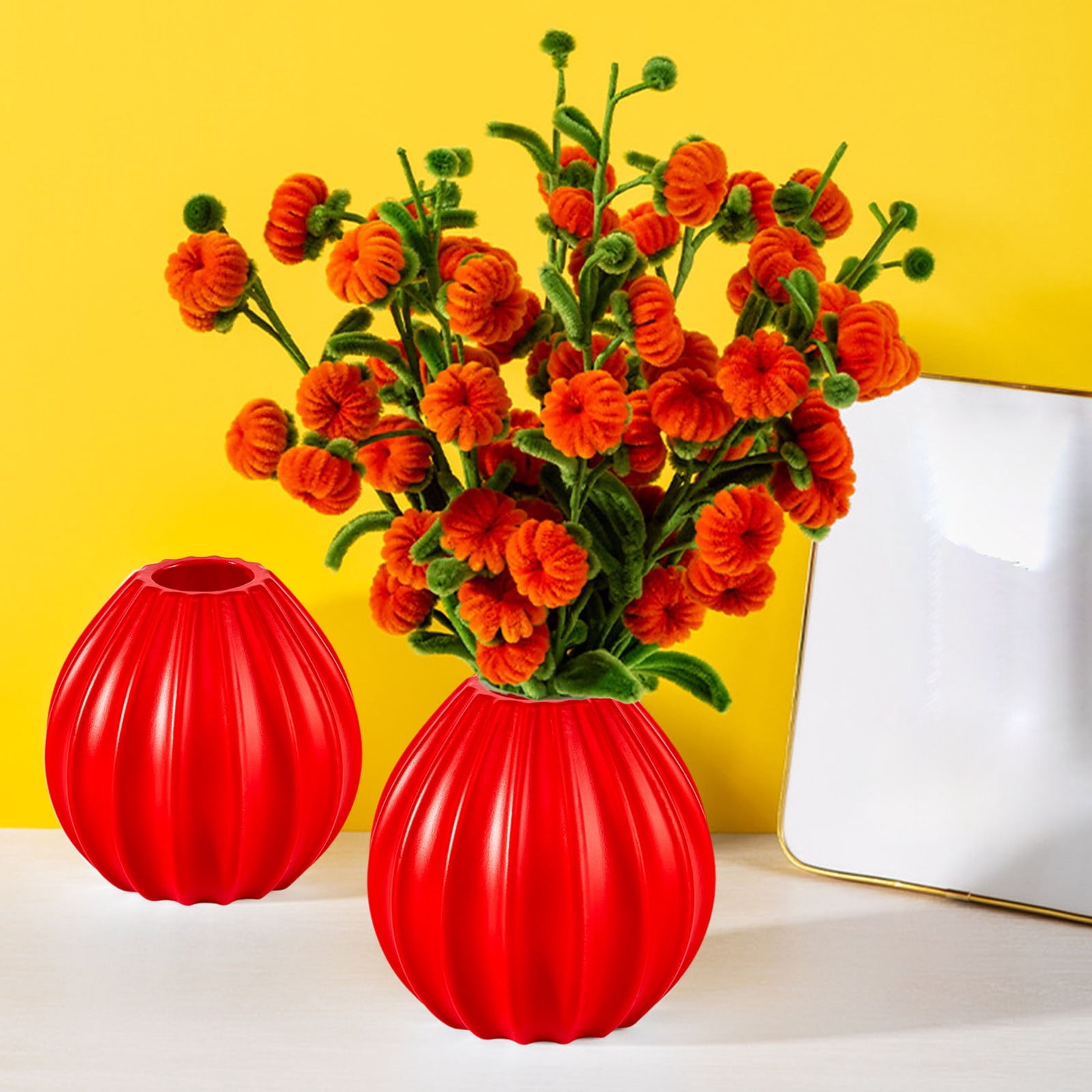 JeashCHAT Plastic Pumpkin Vase Pumpkin Shape Flower Vase Fall Decor ...