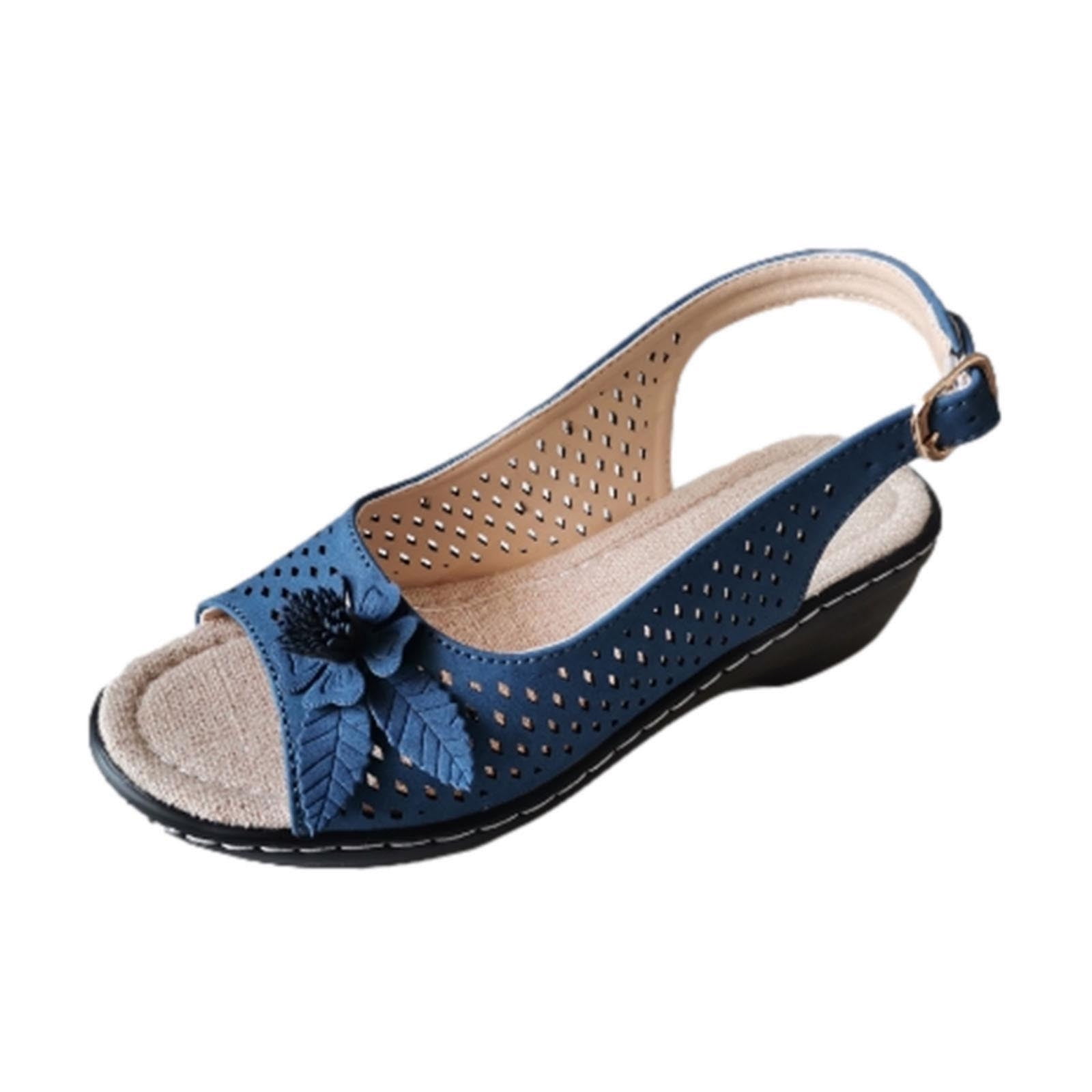 JeashCHAT Sandals for Women Peep Toe Slingback Buckle Ankle Strap ...