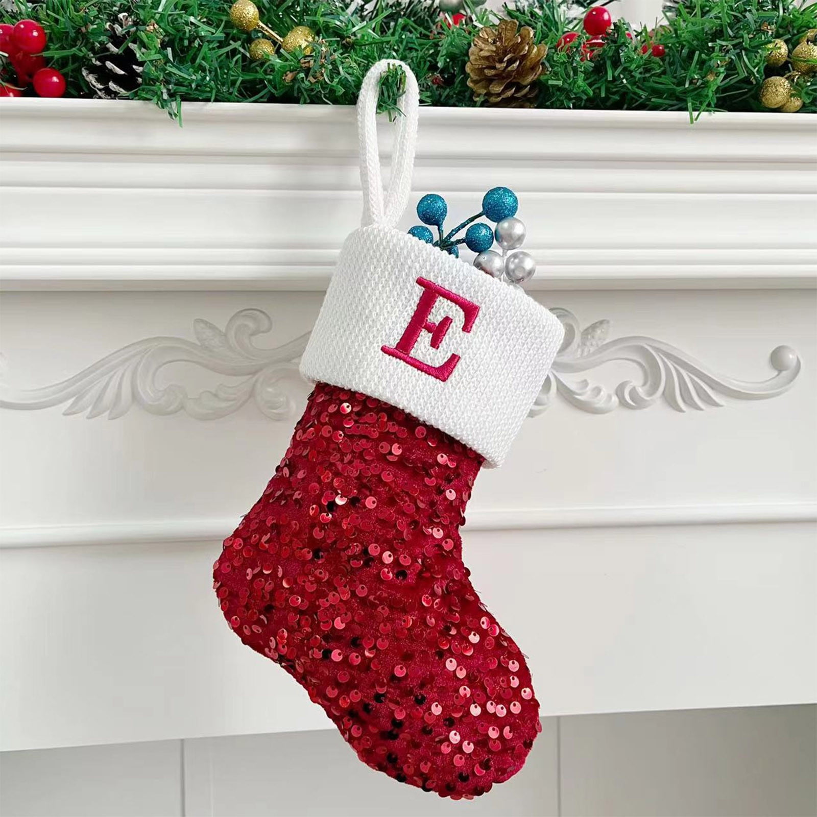 JeashCHAT Sequin Christmas Stocking with Knitted Cuff, Monogram ...