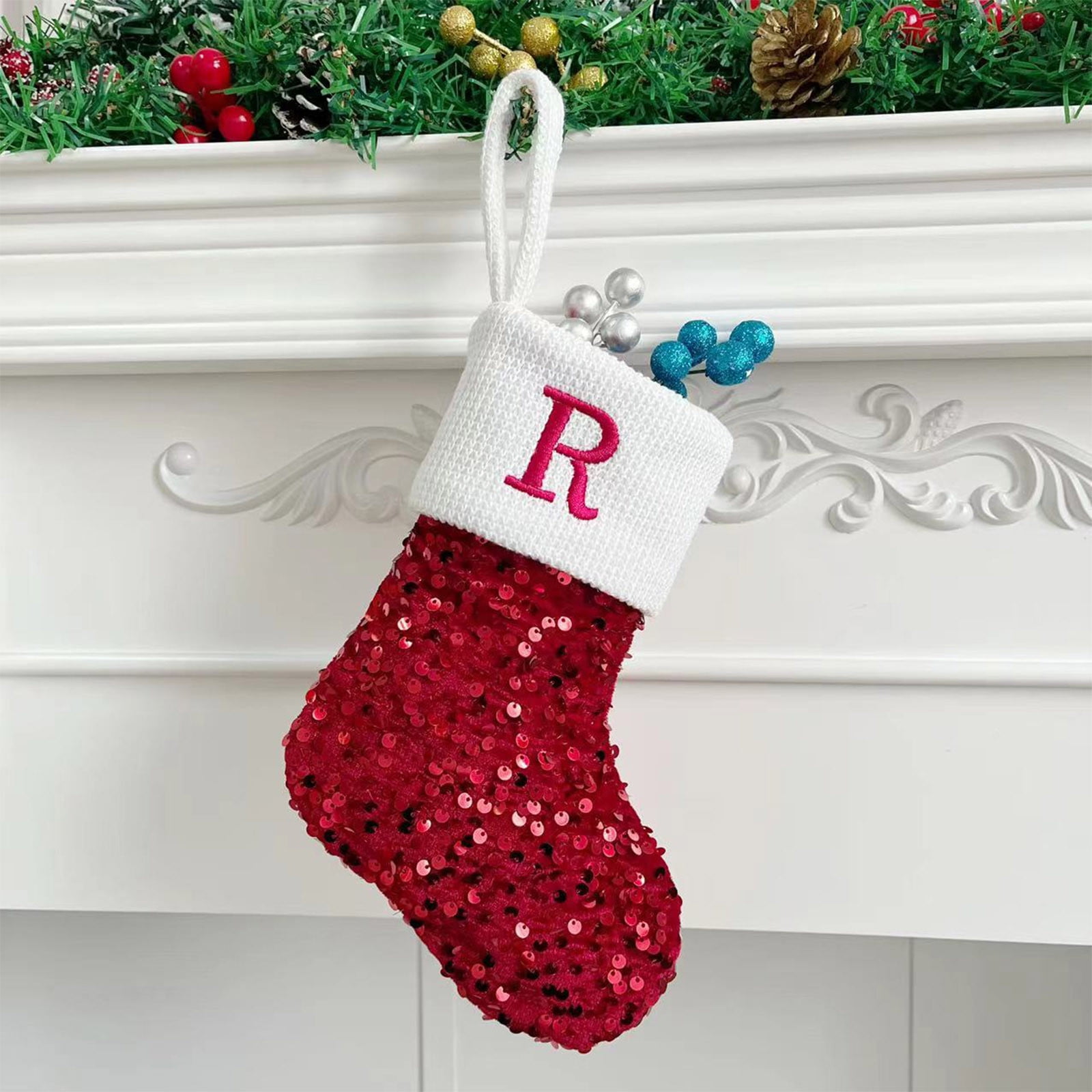 JeashCHAT Sequin Christmas Stocking with Knitted Cuff, Monogram ...