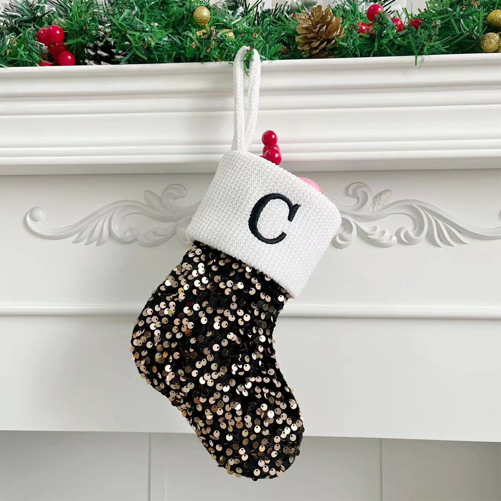 JeashCHAT Sequin Christmas Stocking with Knitted Cuff, Monogram Xmas ...