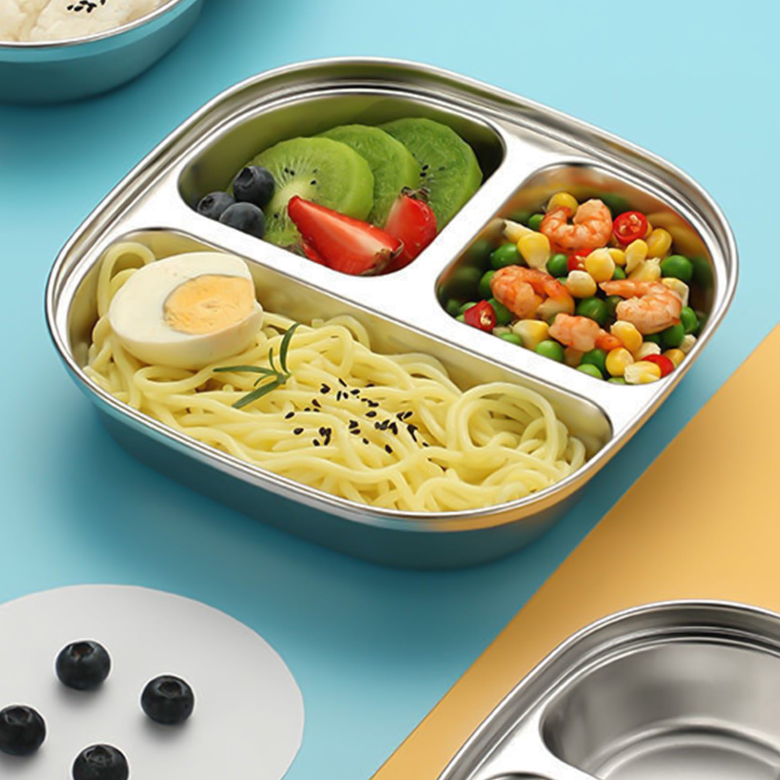 JeashCHAT Stainless Steel Divided Plate for Kids, Dinner Plates Tray 3 ...
