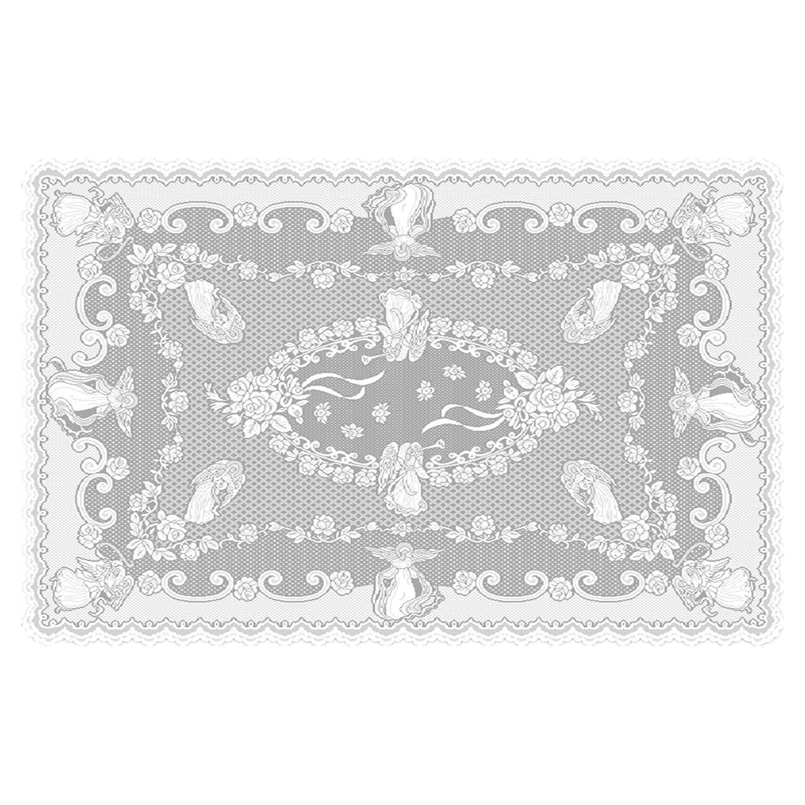 JeashCHAT White Vintage Lace Tablecloth, Angel Floral Printed Table ...