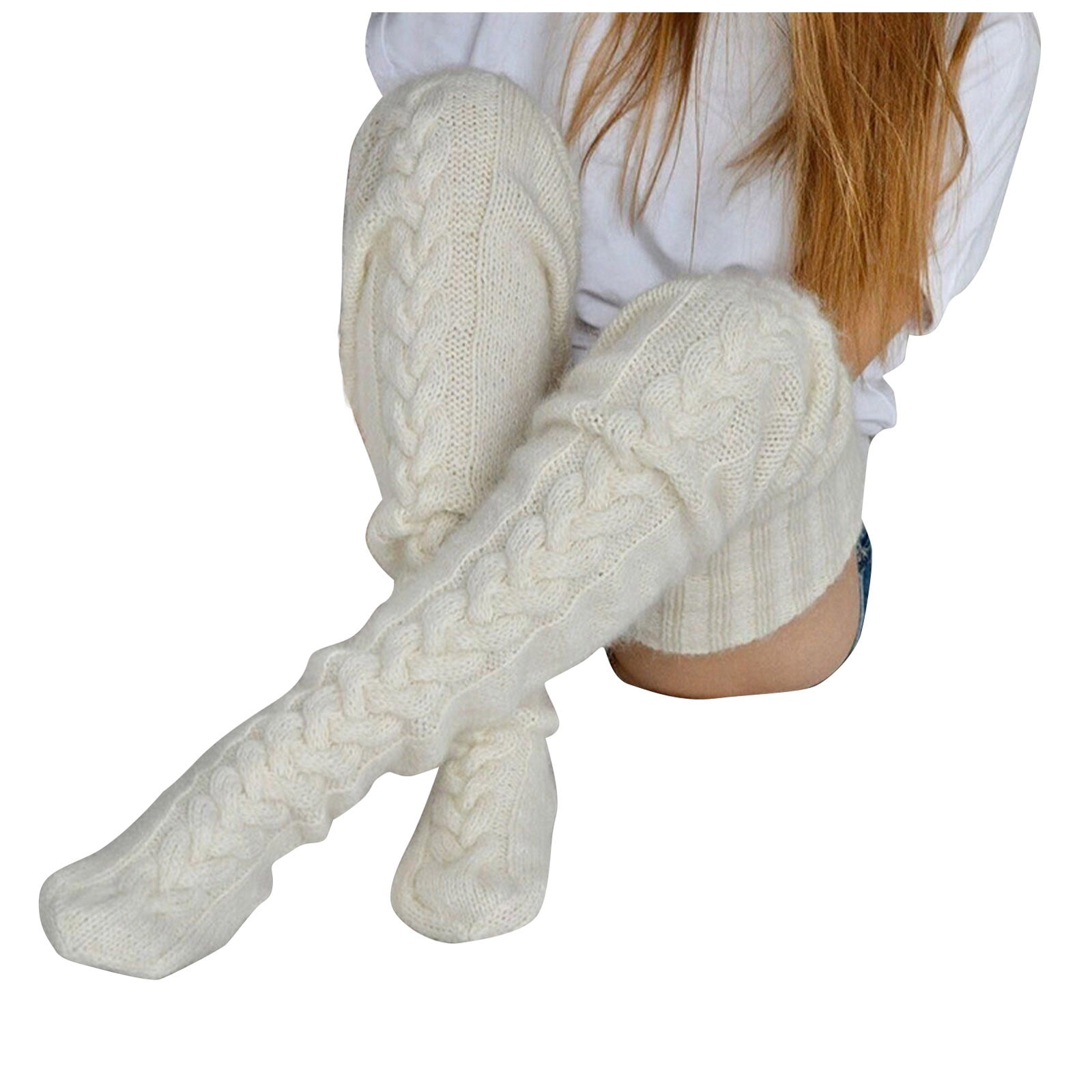 JeashCHAT Women Cable Knit Extra Long Boot Socks Over Knee Thigh ...
