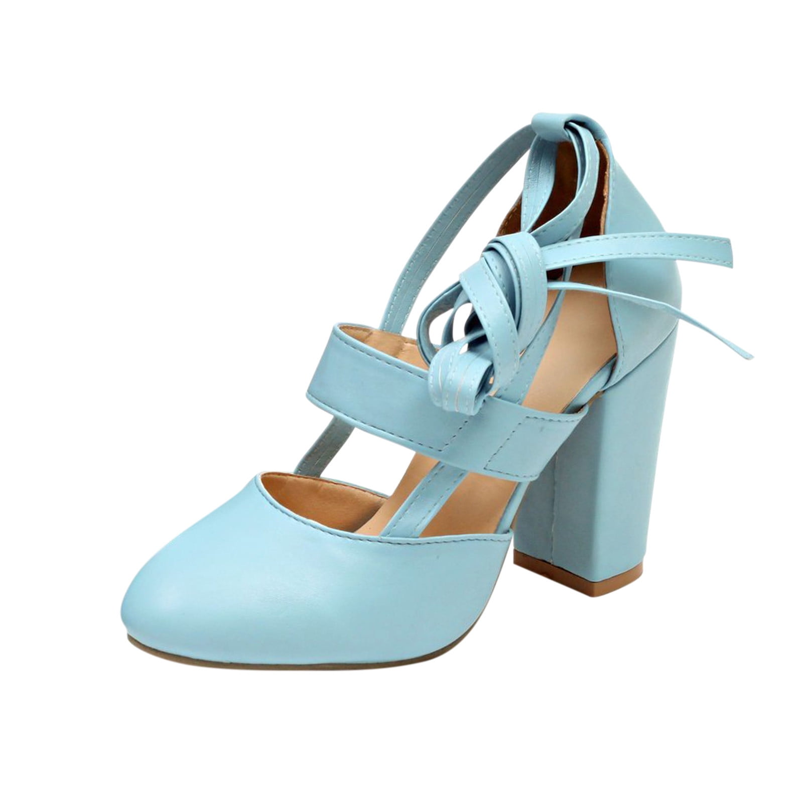 JeashCHAT Women's Chunky High Heel Sandal Closed Toe Lace Up Strappy Ankle Strap Dress Shoes for ...