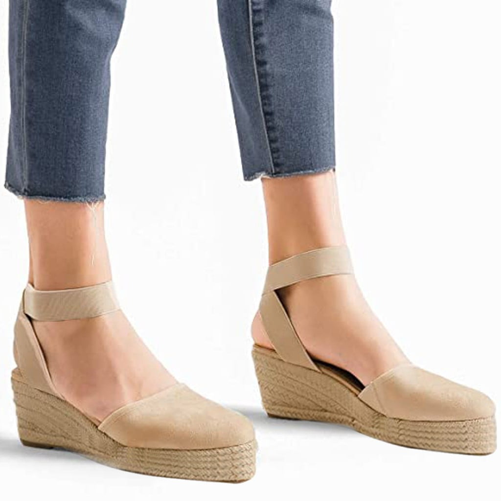 JeashCHAT Women's Espadrille Platform Wedge Sandals with Elastic Ankle ...