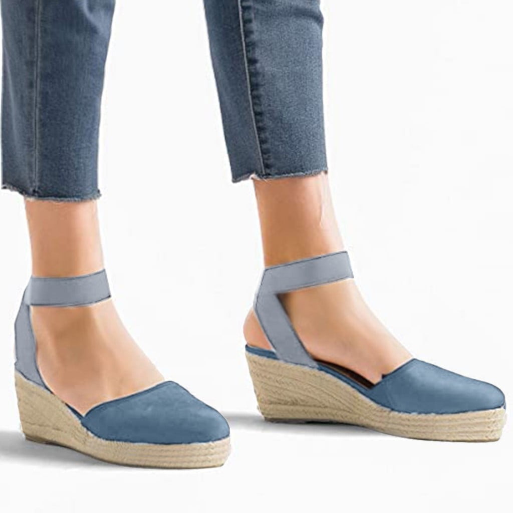 JeashCHAT Women's Espadrille Platform Wedge Sandals with Elastic Ankle ...