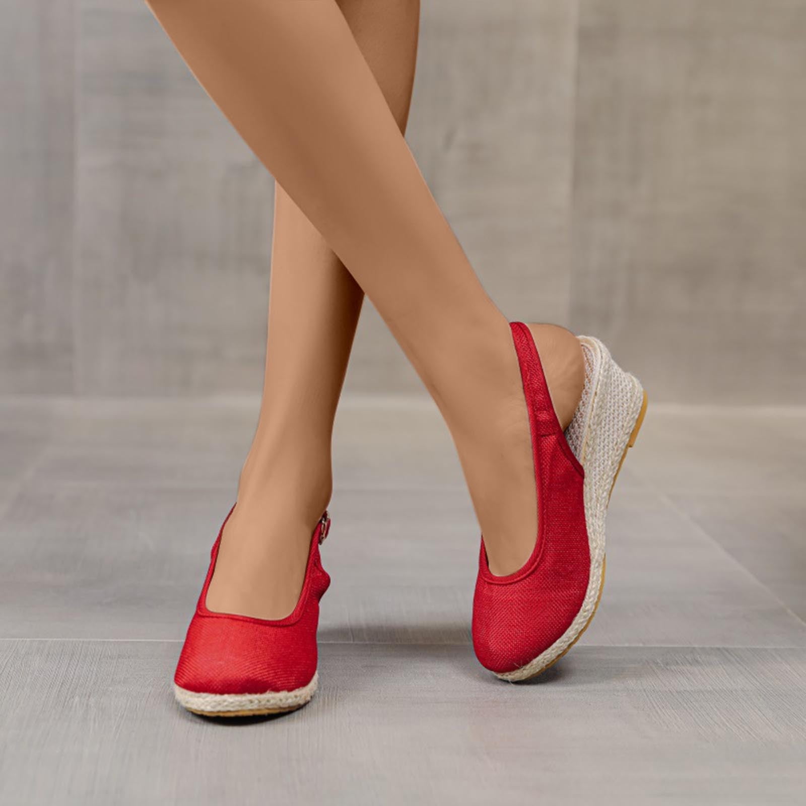 JeashCHAT Women's Espadrilles Wedge Sandals with Buckle Ankle Strap ...