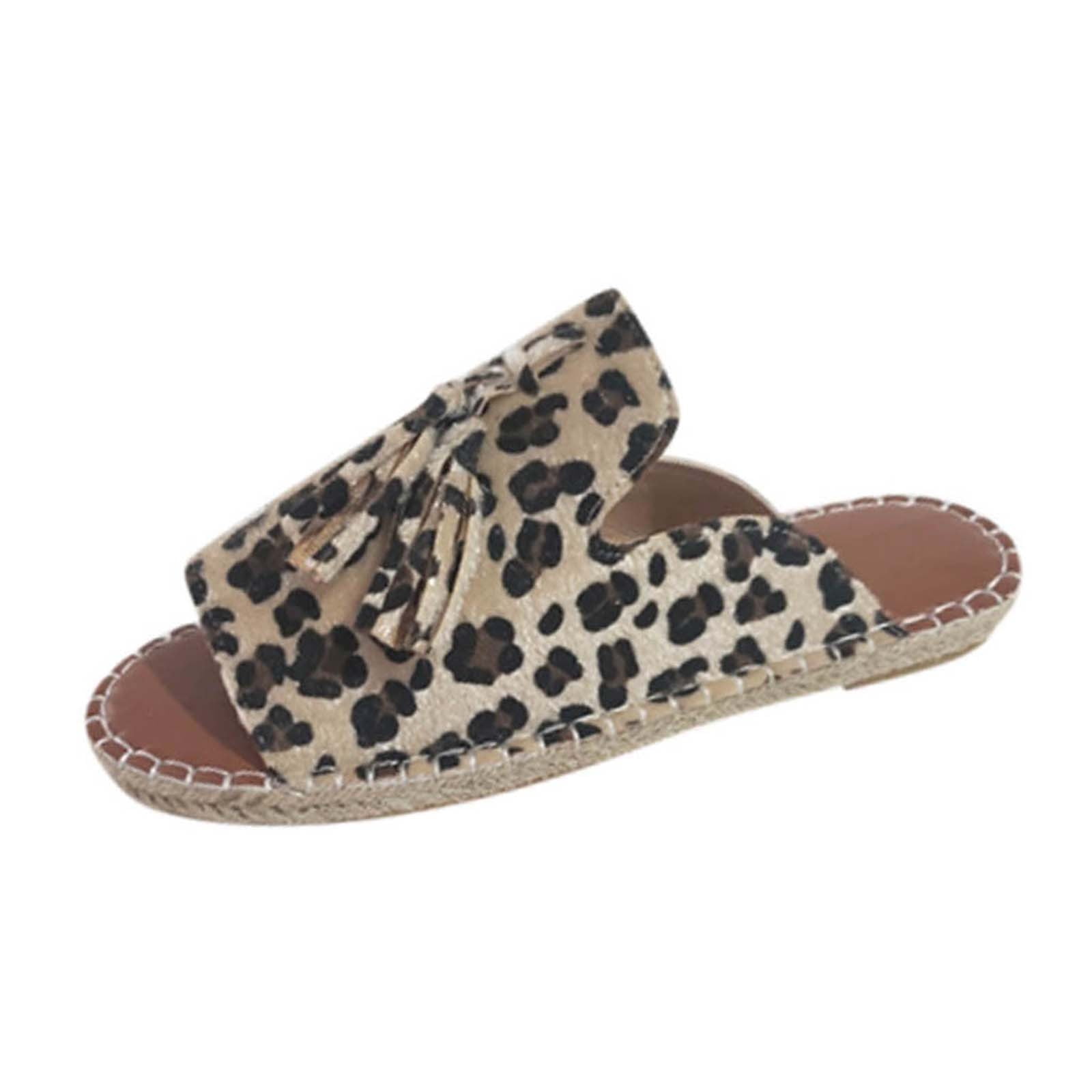 JeashCHAT Women's Flat Sandals with Tassel, Espadrilles Slides Peep Toe ...