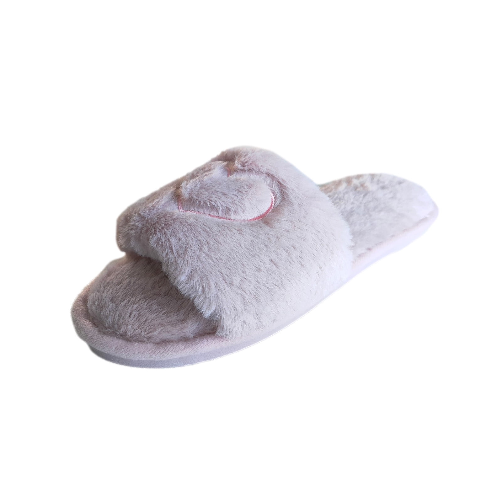 JeashCHAT Women's Fuzzy Faux Fur Open Toe Slides Slippers Slip On House ...