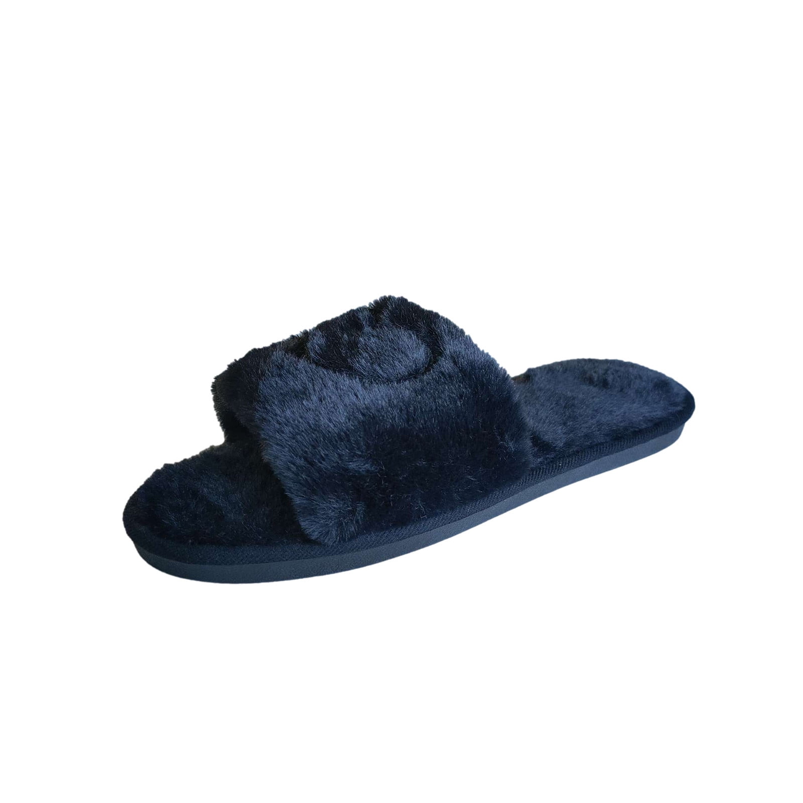JeashCHAT Women's Fuzzy Faux Fur Open Toe Slides Slippers Slip On House ...