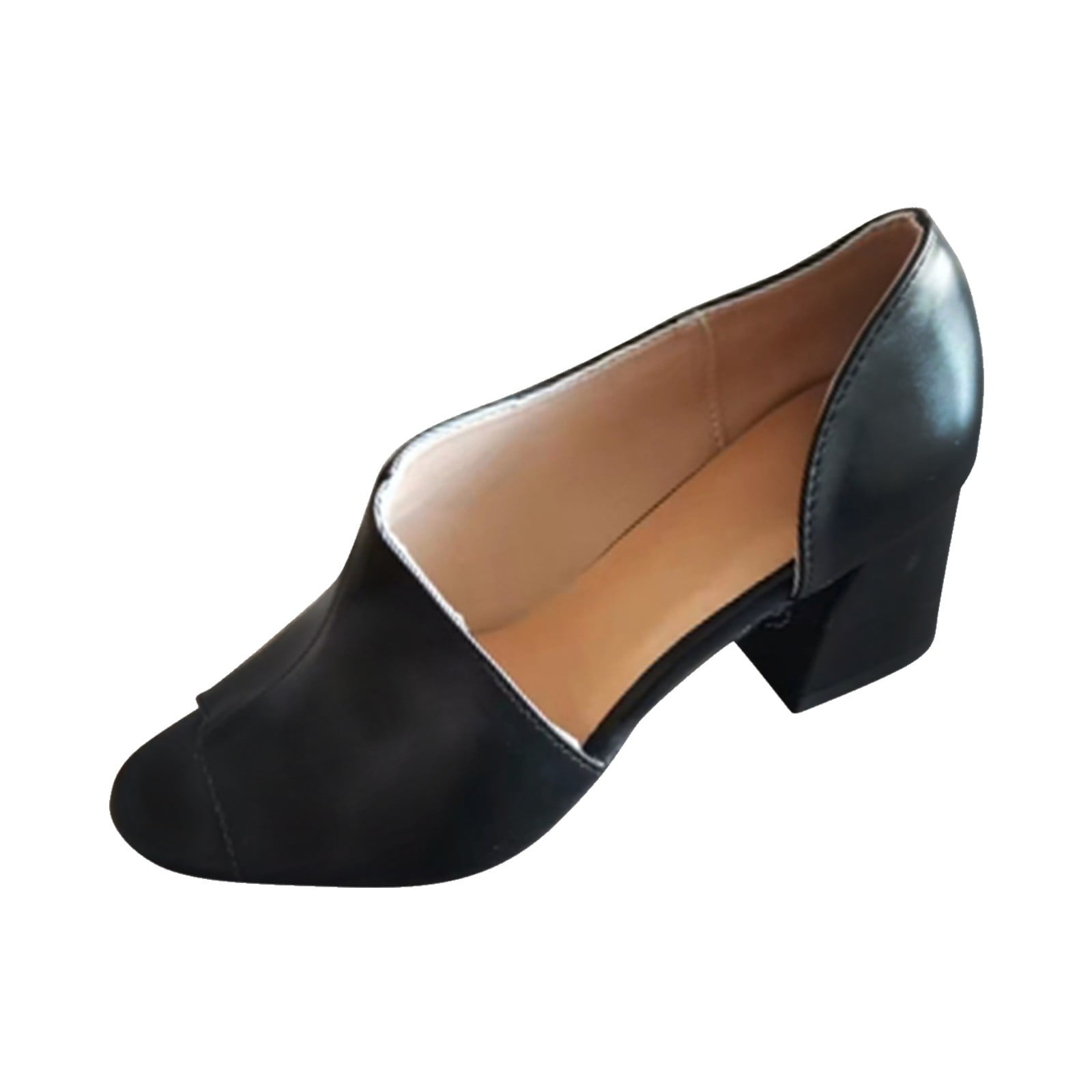 JeashCHAT Women's Heeled Sandals Block Chunky High Heels Peep Toe Slip ...