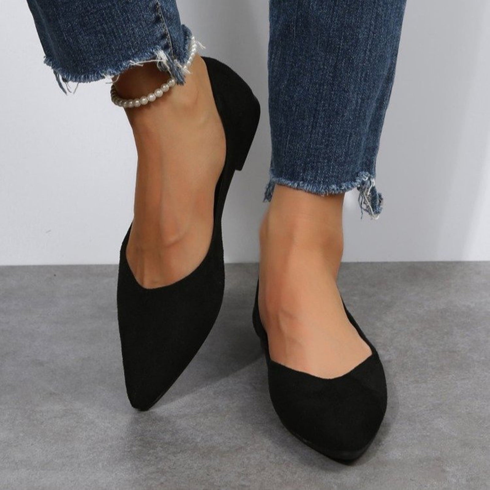 JeashCHAT Women's Loafer Flat Clearance Solid Color Closed Pointed Toe ...