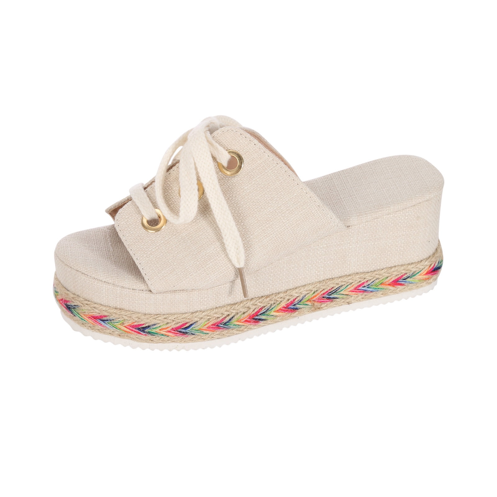 JeashCHAT Women's Platform Wedge Sandals Lace Up Platform Slides ...